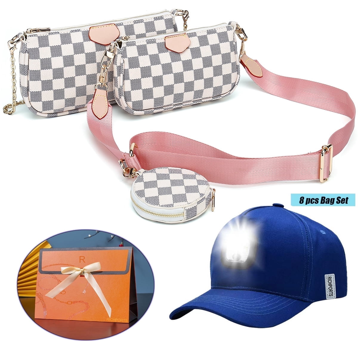 Richports Handbags Set, Large Checkered Tote Shoulder Bags, Leather ...