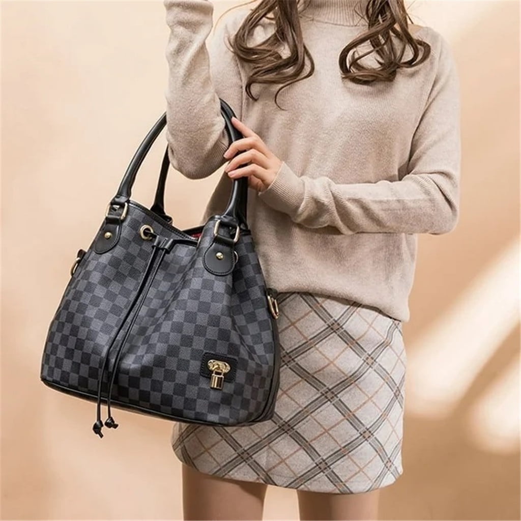 GOWELL Women Checkered Tote Shoulder Bags With Inner Pouch,PU Vegan ...