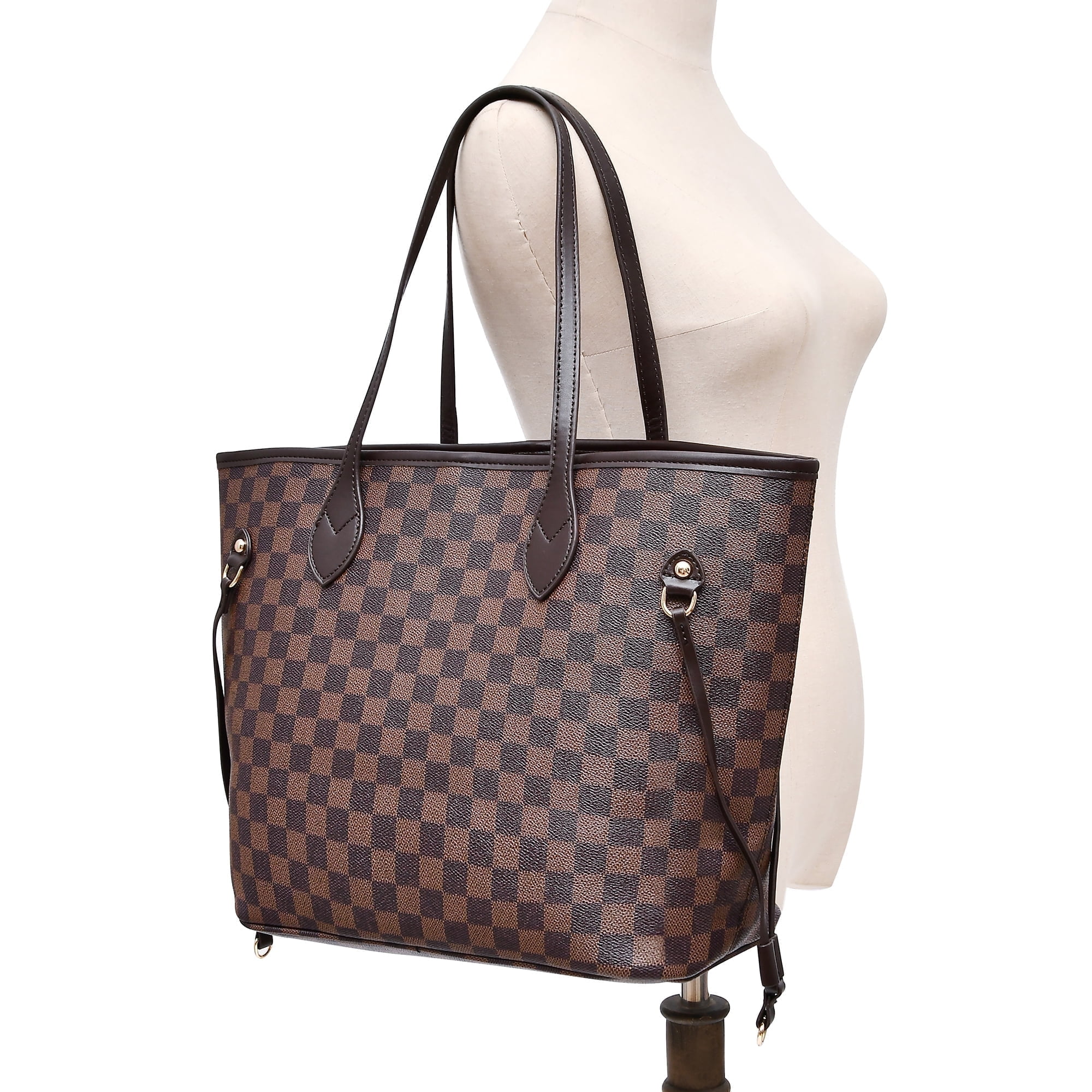 GOWELL Womens Checkered Tote Shoulder Bag with inner pouch - PU Vegan ...