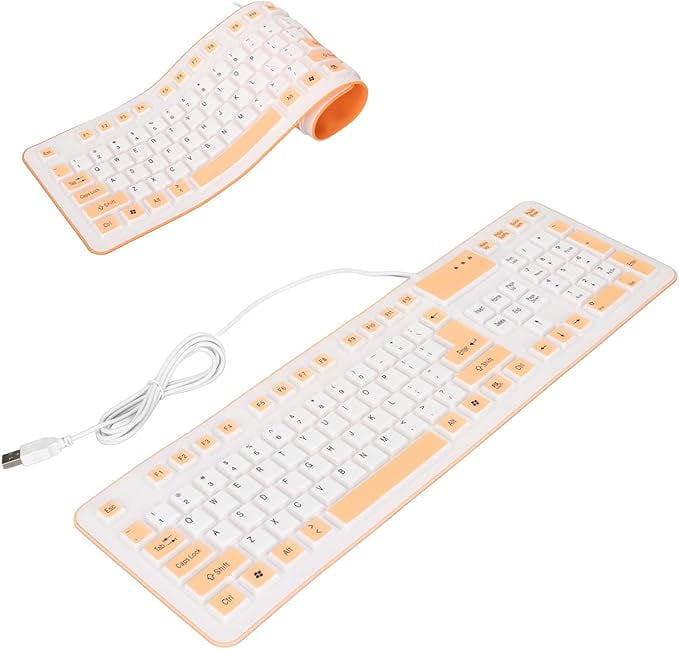 GOWENIC Foldable Silicone Keyboard 106 Keys Roll Up USB Wired Keyboard ...