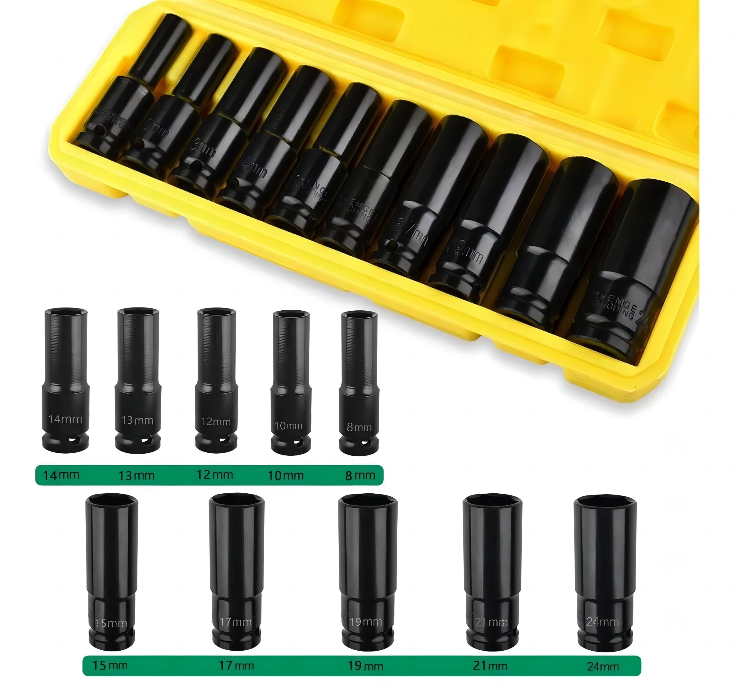 GOXAWEE 10-Piece1/2-Inch Drive Deep Standard SAE Sockets, 5266 ...