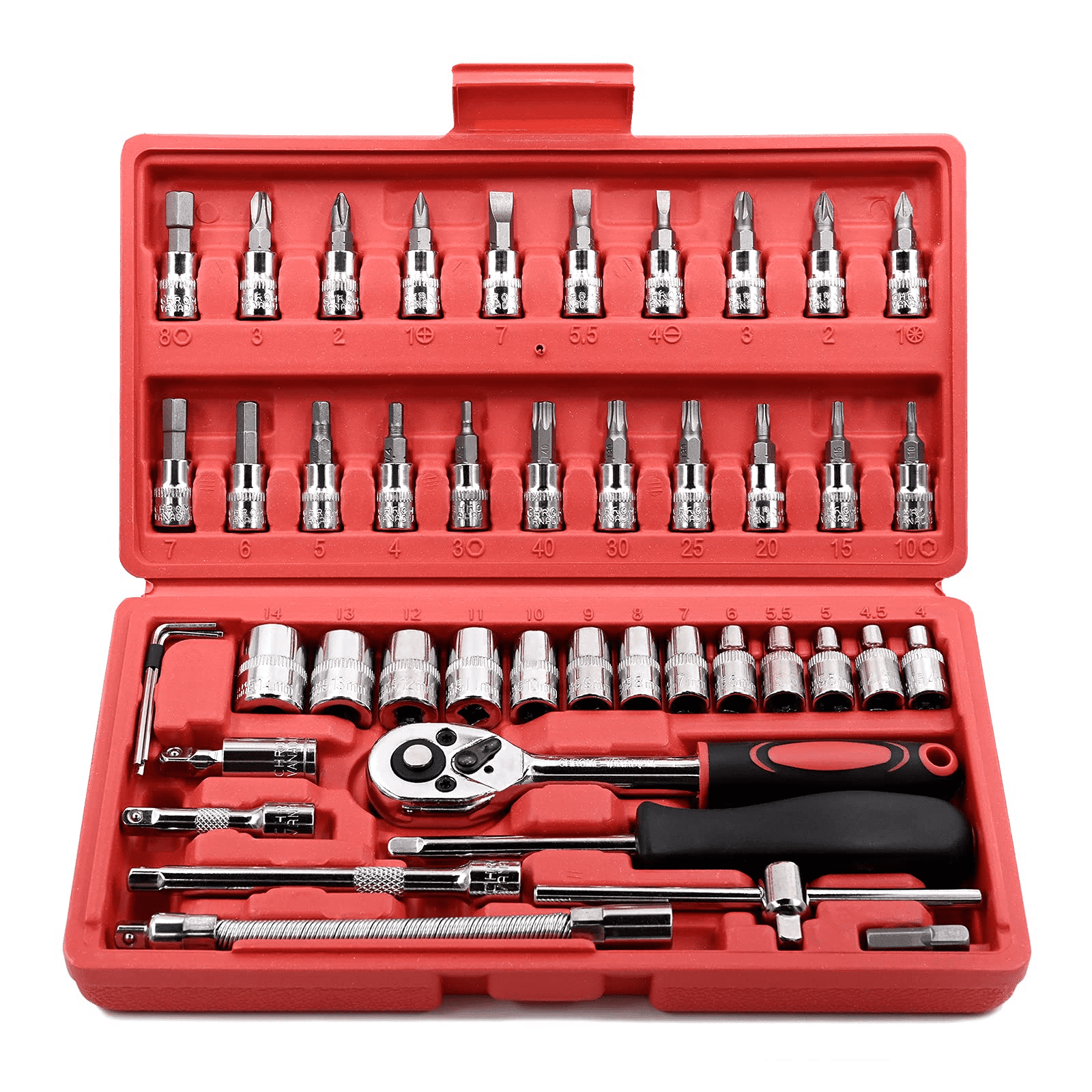 GOXAWEE 46pcs Universal 1/4 Inch Drive Socket & Ratchet Wrench Set ...