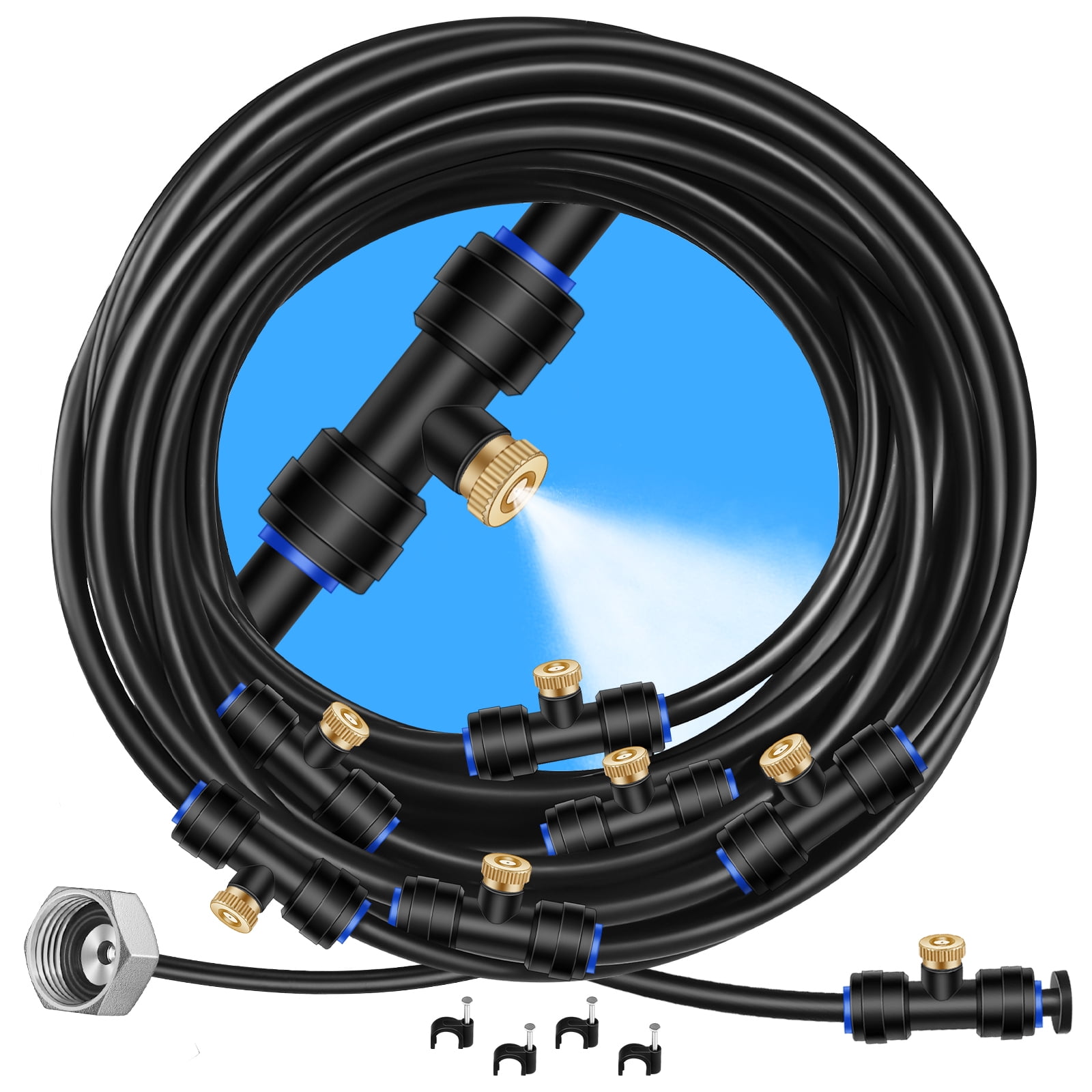 GOXAWEE Misting System, 26FT (8M) Misting Line + 7 Brass Mist Nozzles ...