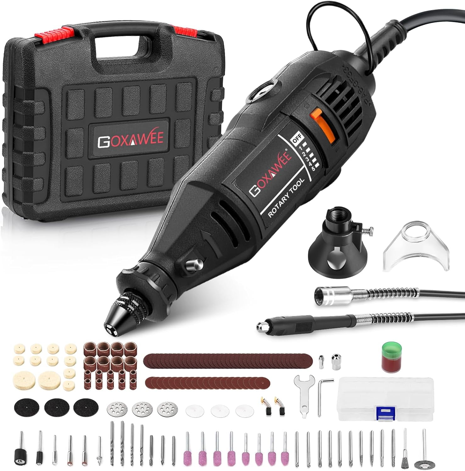 GOXAWEE Rotary Tool Kit with MultiPro Keyless Chuck and Flex Shaft ...