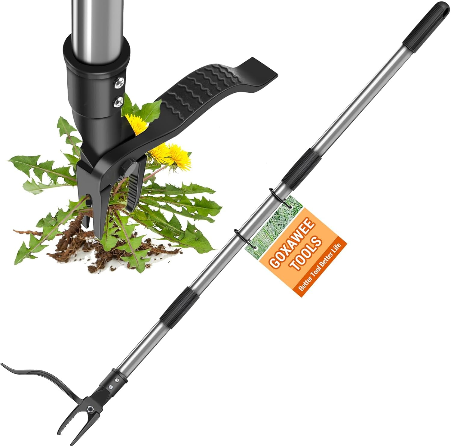 GOXAWEE Stand up Weed Puller - 4 Claw Steel Head Hand Weeder Tool - 31. ...