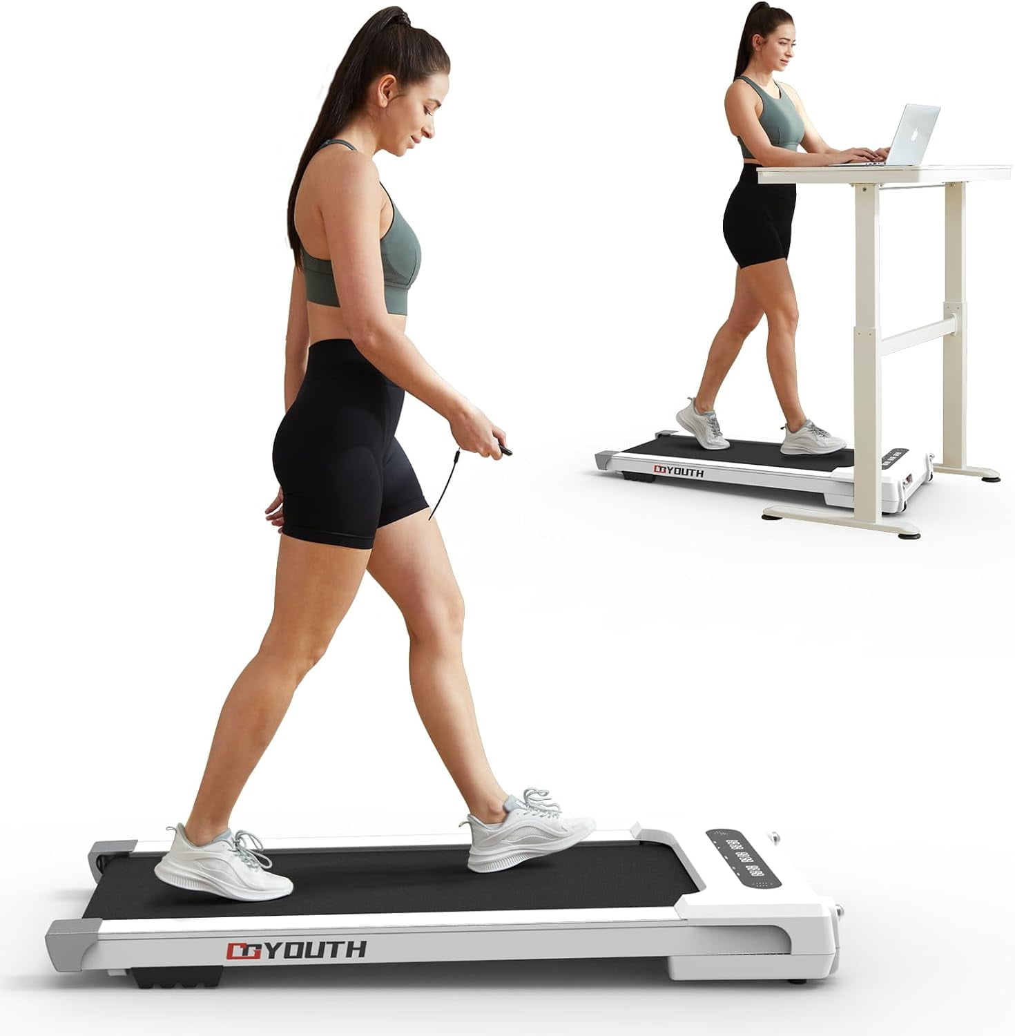 GOYOUTH 2 in 1 Under Desk Electric Treadmill Motorized Exercise Machine ...