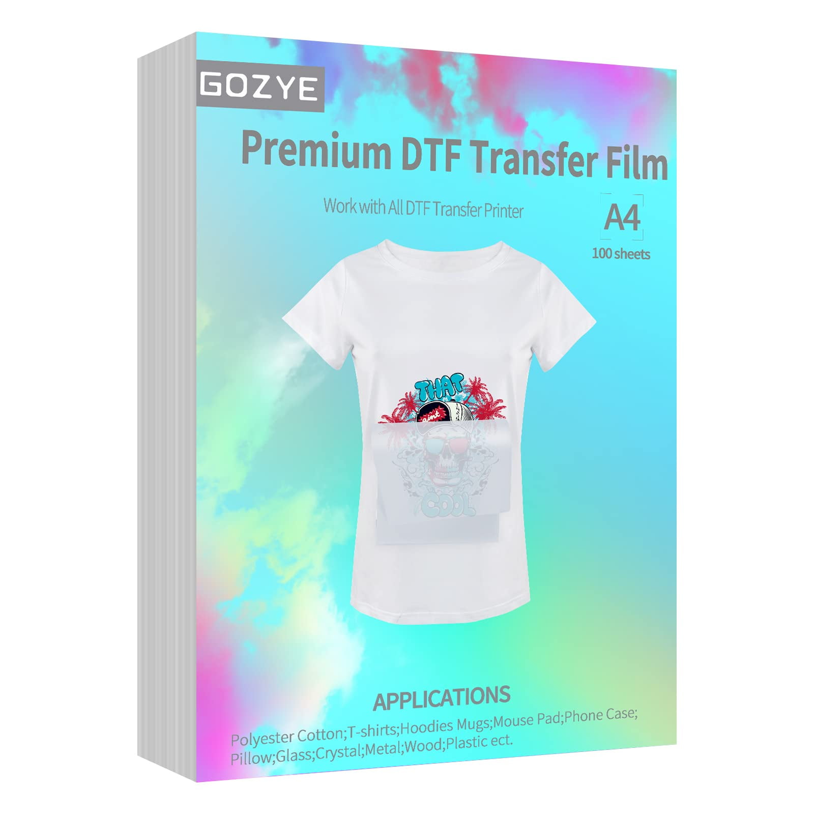 GOZYE Premium DTF Transfer AIF9 Film - 100 Sheets A4 Matte PET Heat Transfer Paper for Direct-to ...