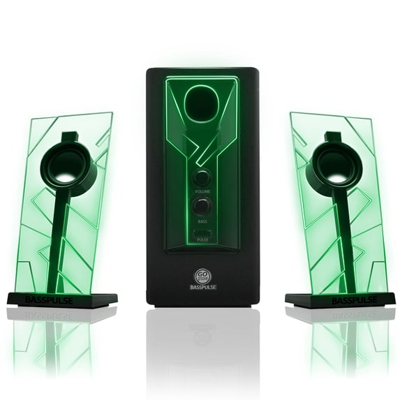 GOgroove BassPULSE Office Speakers with Subwoofer, Green LED, Dual ...