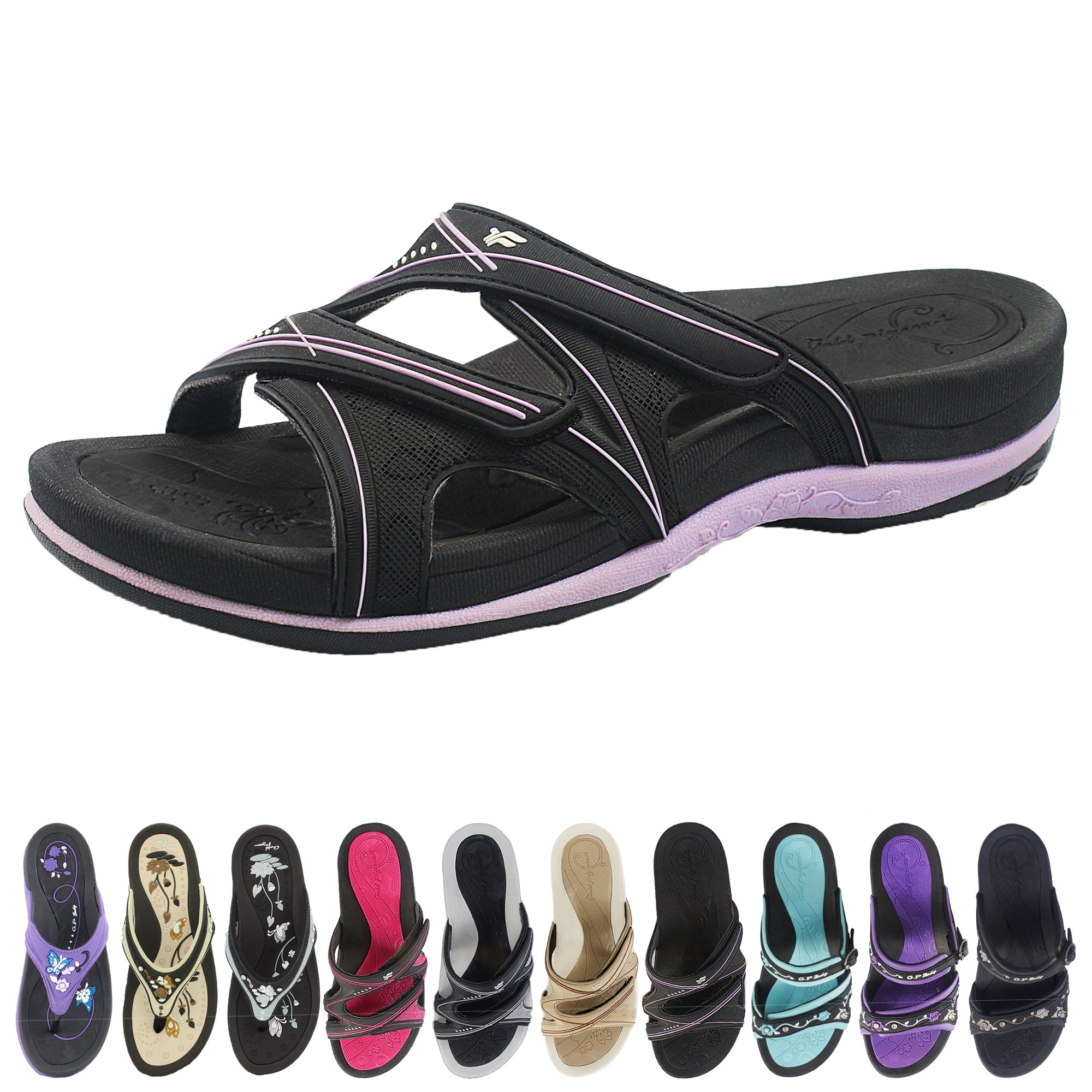 GP Signature Women's Slide Sandals, Arch Support, Waterproof, Purple ...