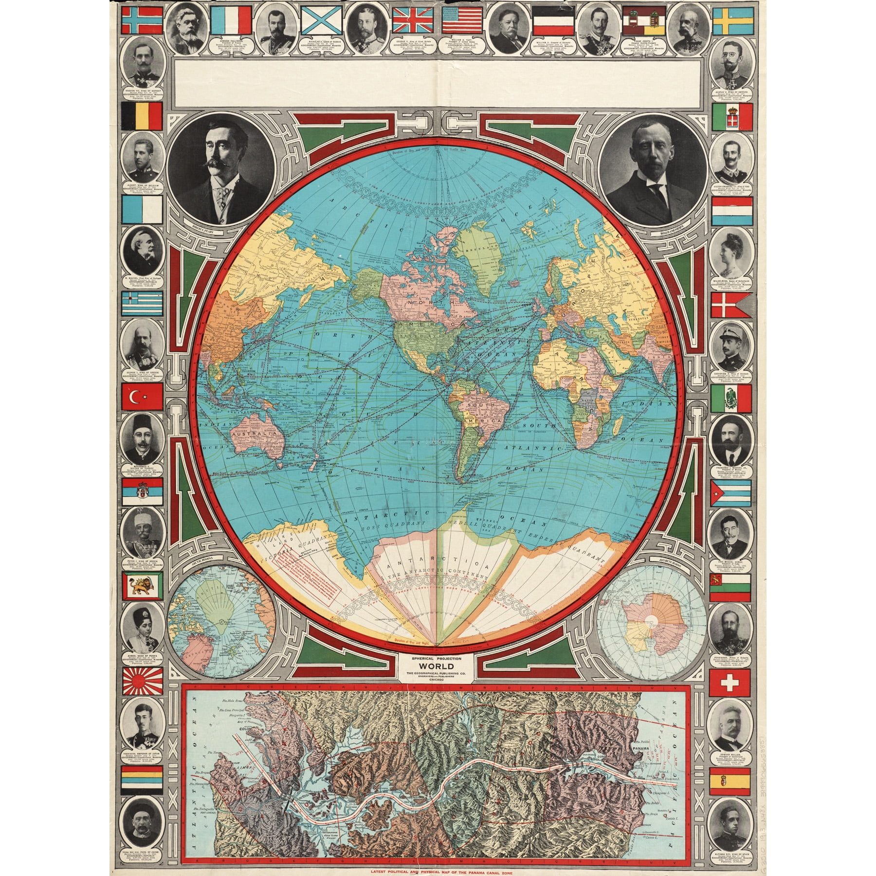 GPC 1913 World Map Colonial Power Panama Canal Extra Large Art Print ...