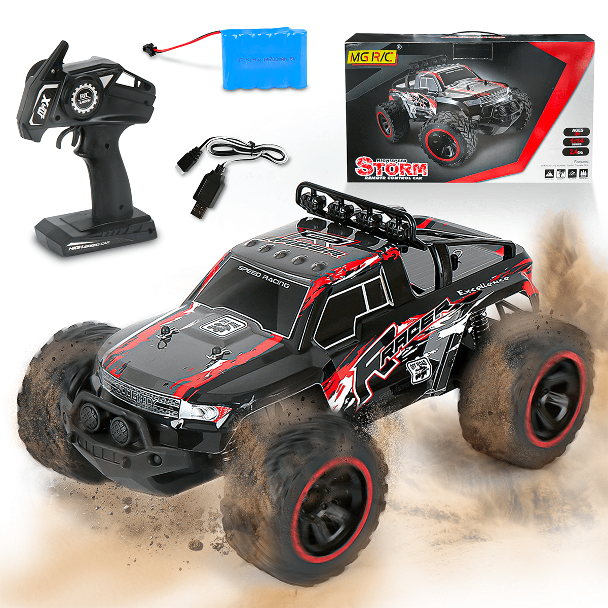 GPED 1/14 Scale All-Terrain Battery-Powered ABS RC Car, Red - Walmart.com