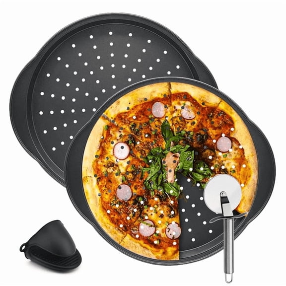 GPED 2-Pack Carbon Steel Pizza Pan Set with Non-Stick Coating ...