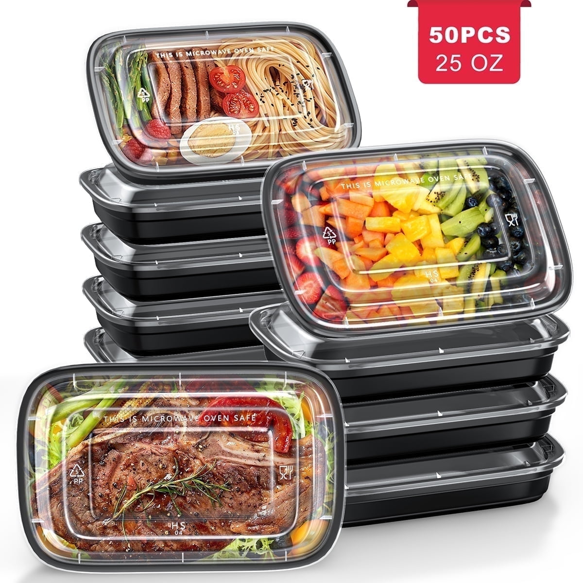 GPED 50 Pack 25oz Meal Prep Containers, Bento Box, Reusable, Microwave Safe, BPA Free - Walmart.com