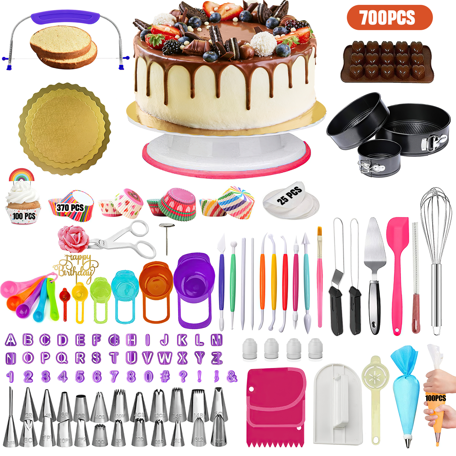 GPED 700 Pcs Decorating Supplies Kit , Cake Decorating Kit W/ 3 Non ...