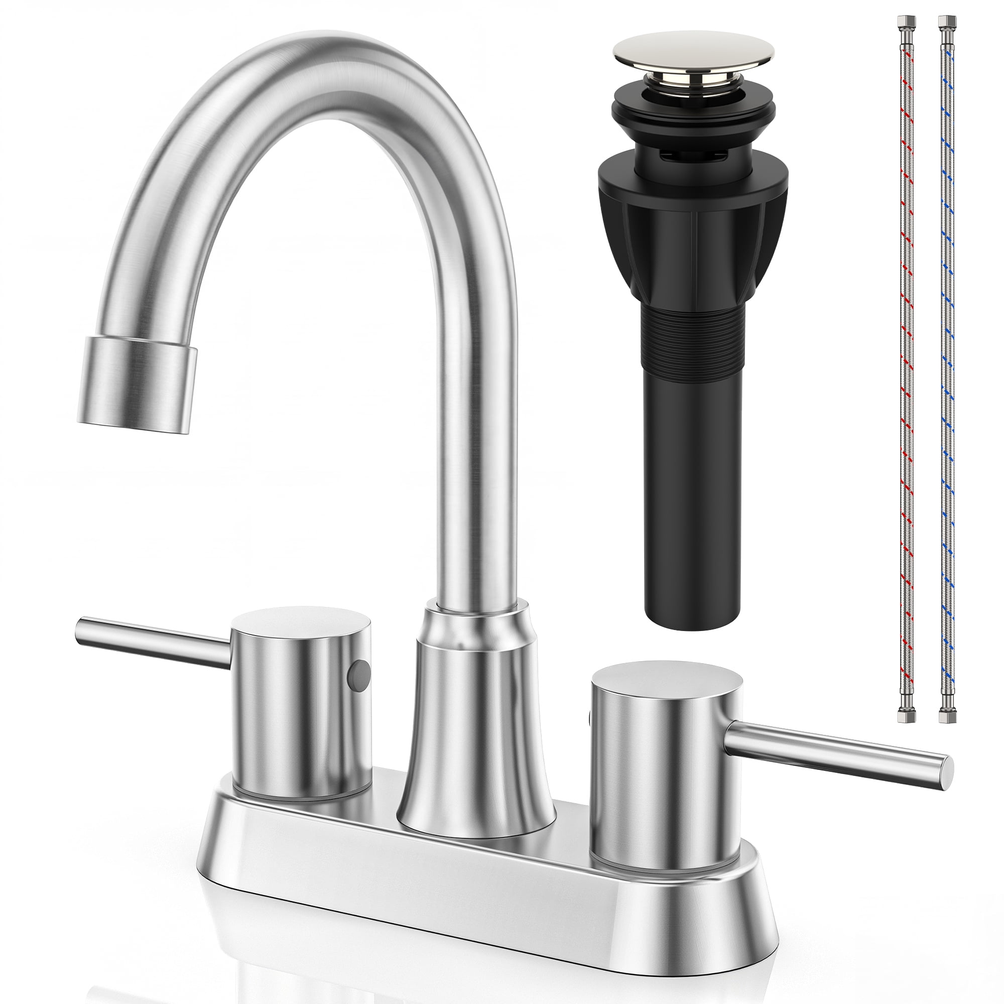 GPED Bathroom Faucets for Sink 3 Hole, 4 Inch Sink Faucet W/ Pop Up ...