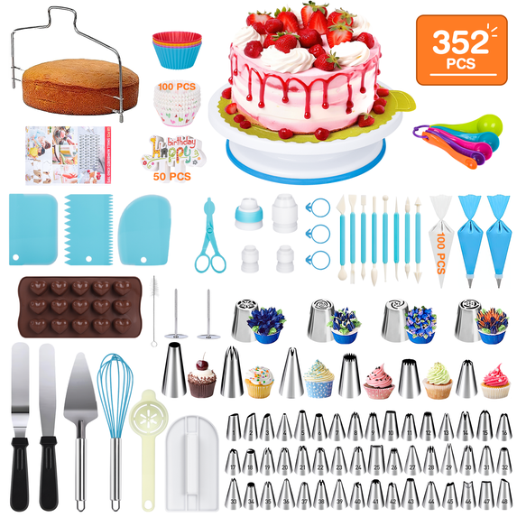 GPED Cake Decorating Kit, 352 Pcs Cake Baking Supplies W/ 48 Round ...