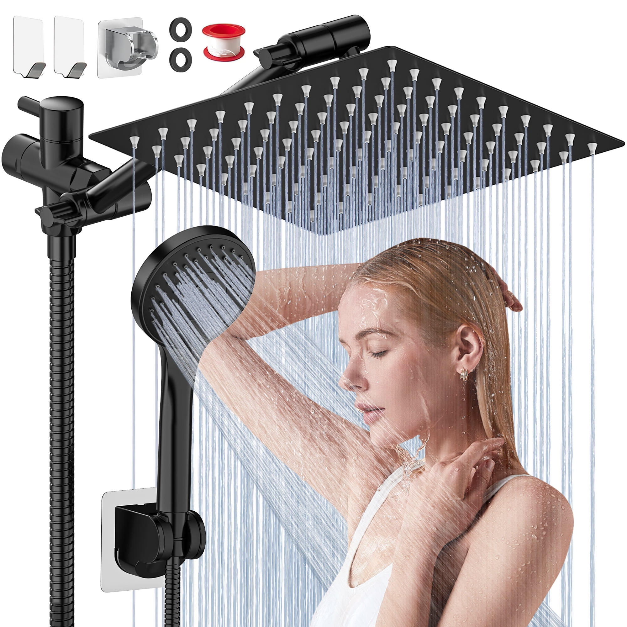 GPED Dual Shower Head Combo, 12” High Pressure Rainfall with 11 ...