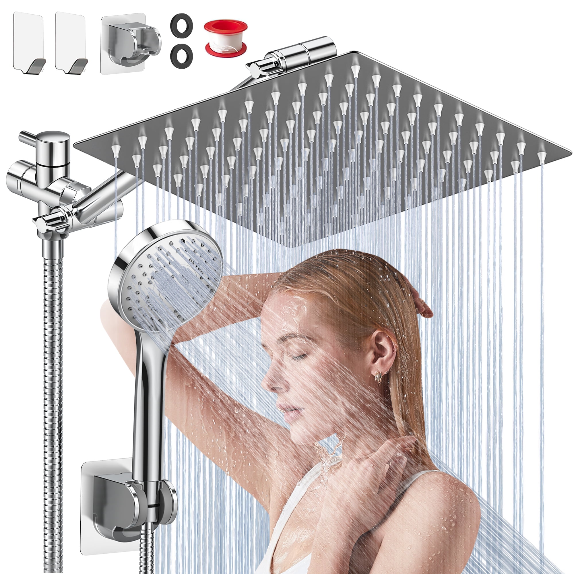GPED Dual Shower Head Combo, 12” High Pressure Rainfall with 11 ...