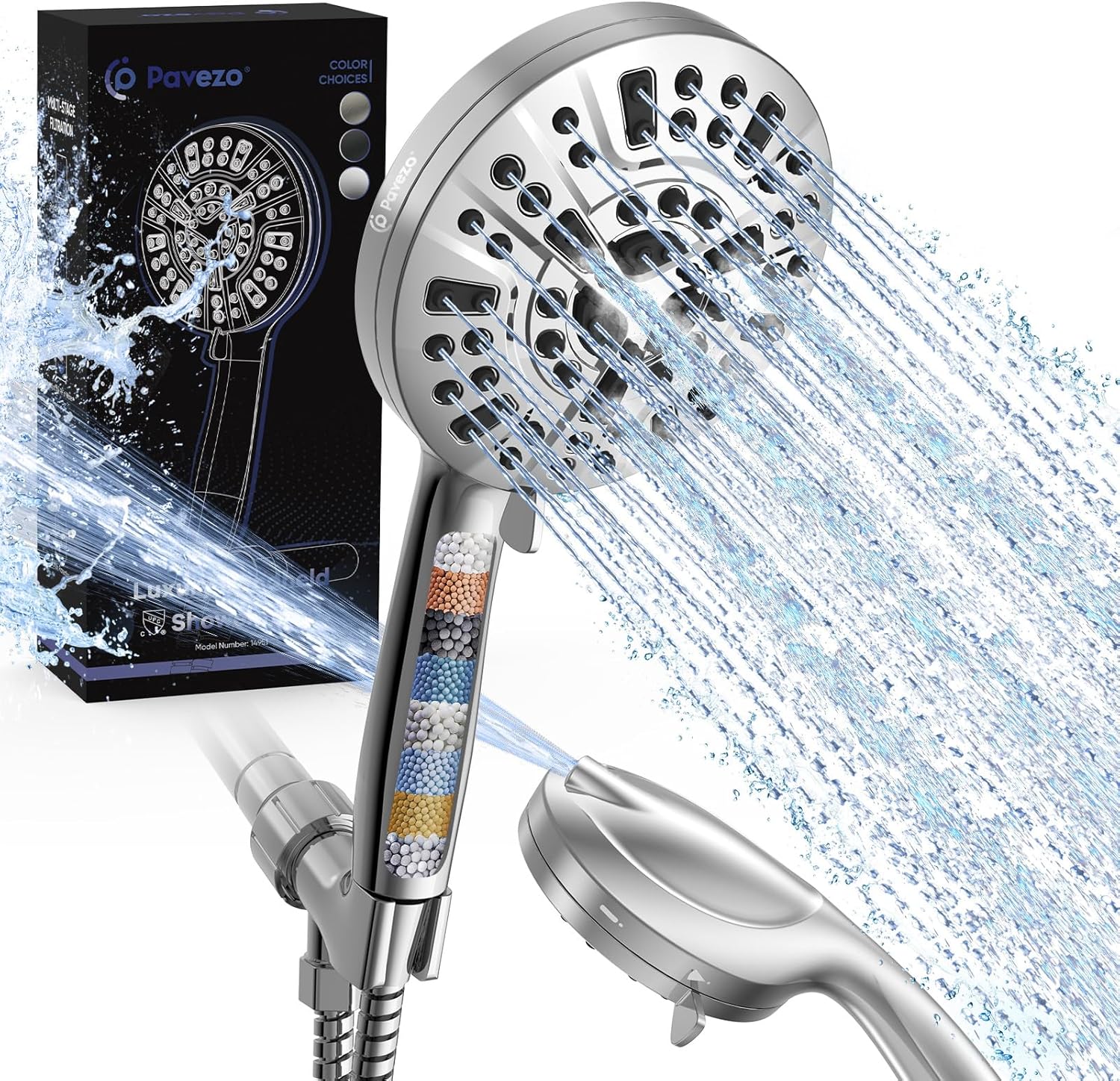 GPED High Pressure Filtered Shower Head with Handheld - 10 Functions ...