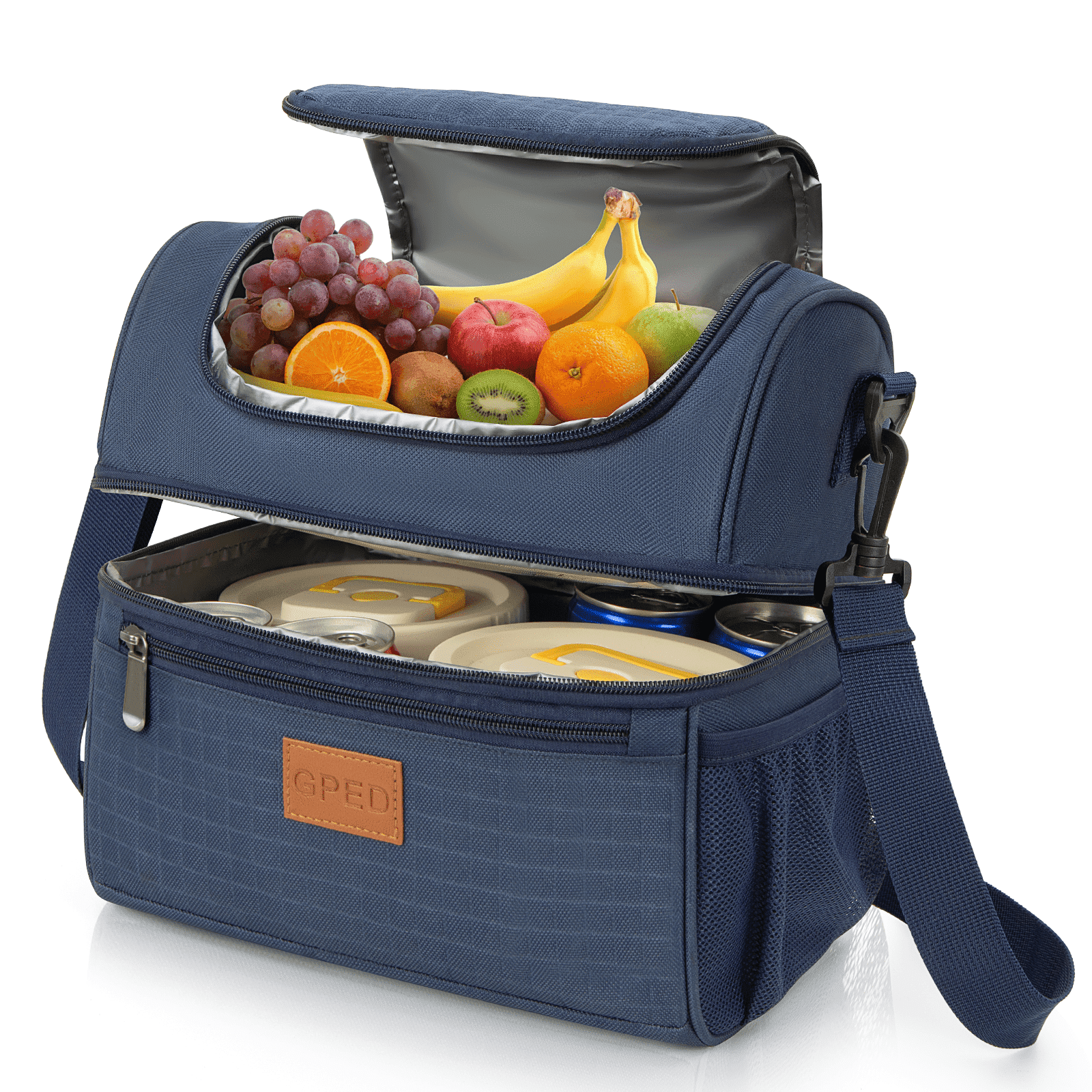 GPED Insulated Lunch Bag, 17L Expandable Double Deck Lunch Box for ...