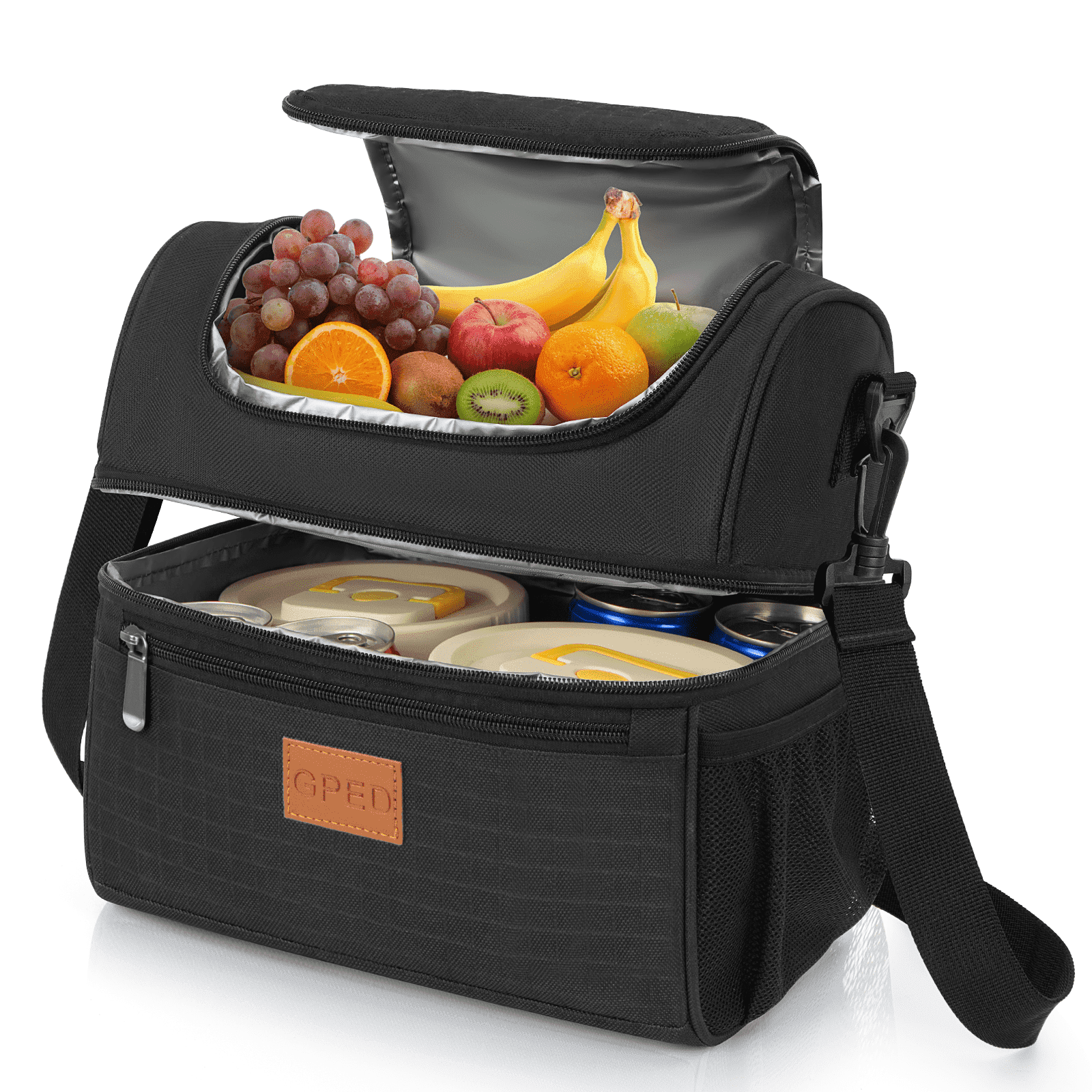GPED Insulated Lunch Bag, 17L Expandable Double Deck Lunch Box for ...