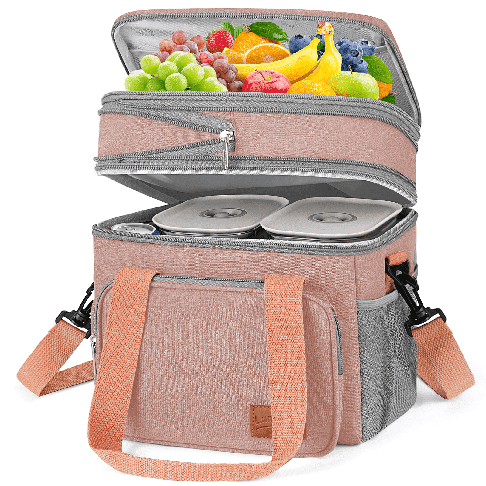 GPED Insulated Lunch Bag, 17L Expandable Double Deck Cooler Tote Bag ...