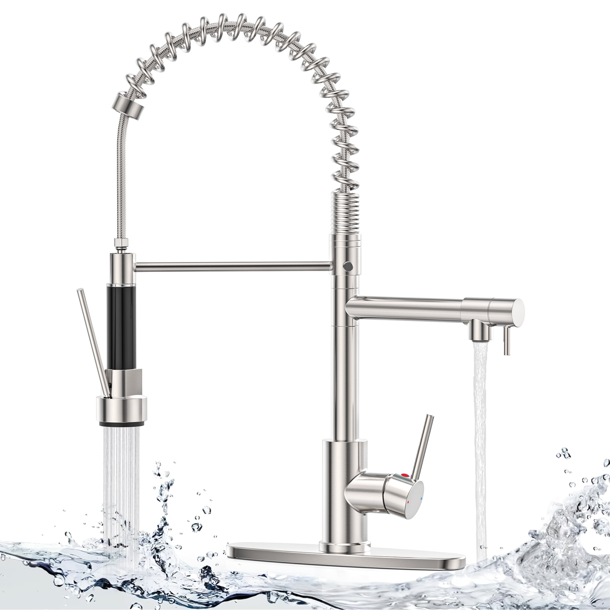 GPED Kitchen Faucet, Brushed Nickel, Pull Down Sprayer, Dual Stream ...