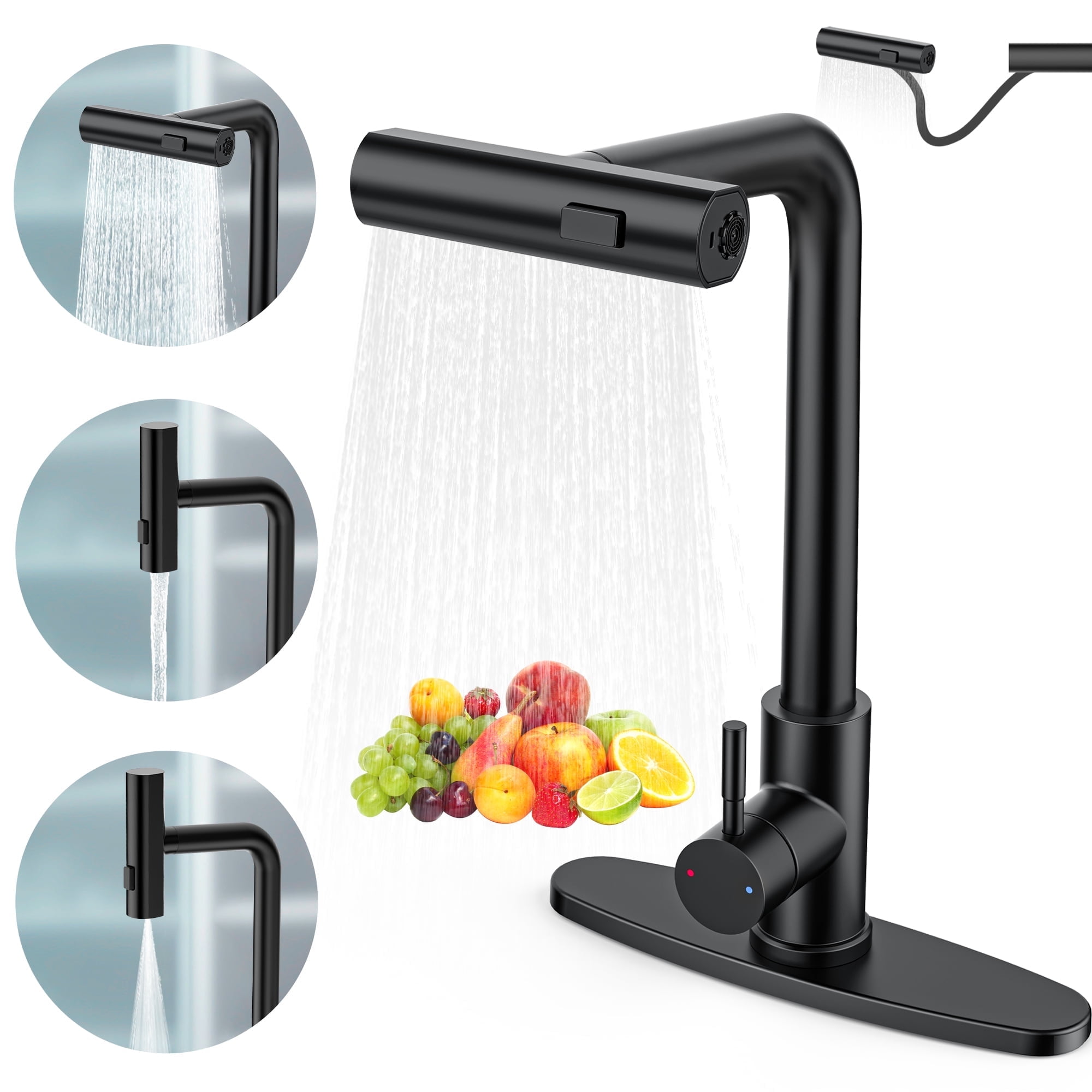 GPED Kitchen Faucets with Pull Down Sprayer, Waterfall Kitchen Sink ...