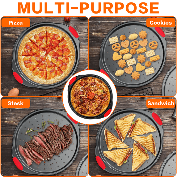 GPED Round Carbon Steel Pizza Pan with Perforated Holes & Non-Stick ...