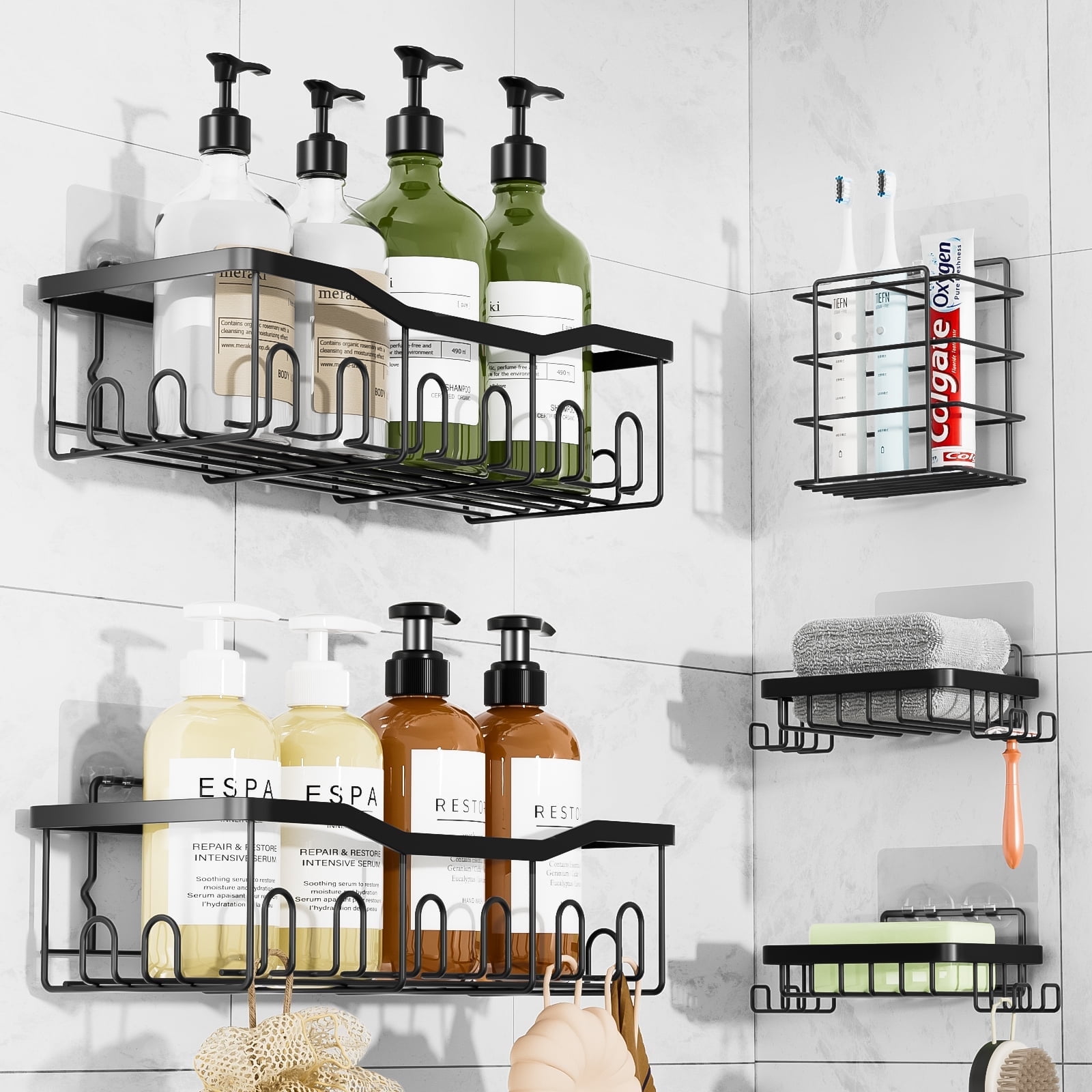 GPED Shower Caddy, Shower Shelves [5-Pack], Adhesive Shower Organizer with 2 Soap Dishes ...