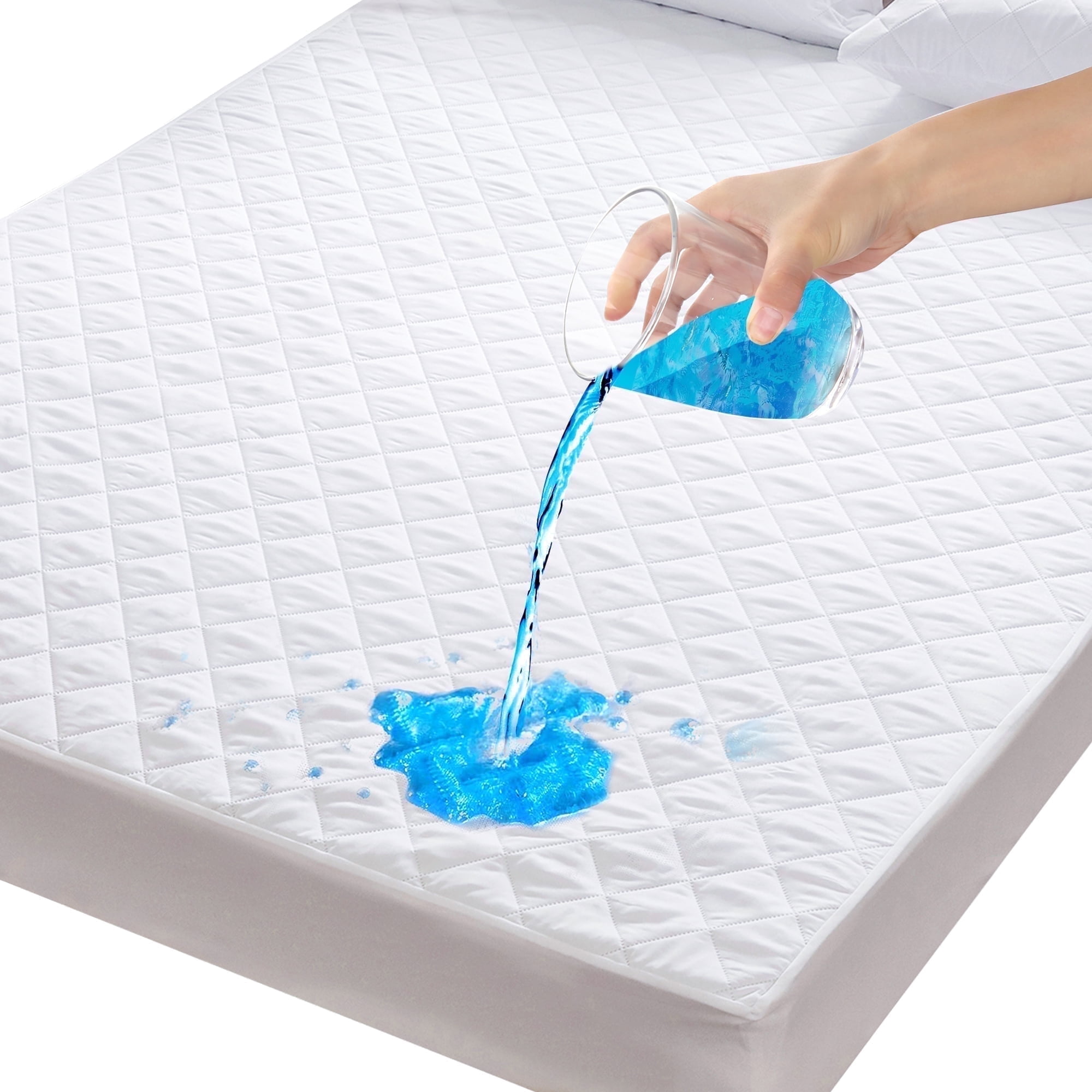 Fitted Waterproof Mattress Protector, Queen Size Cooling Bed Pad Cover ...