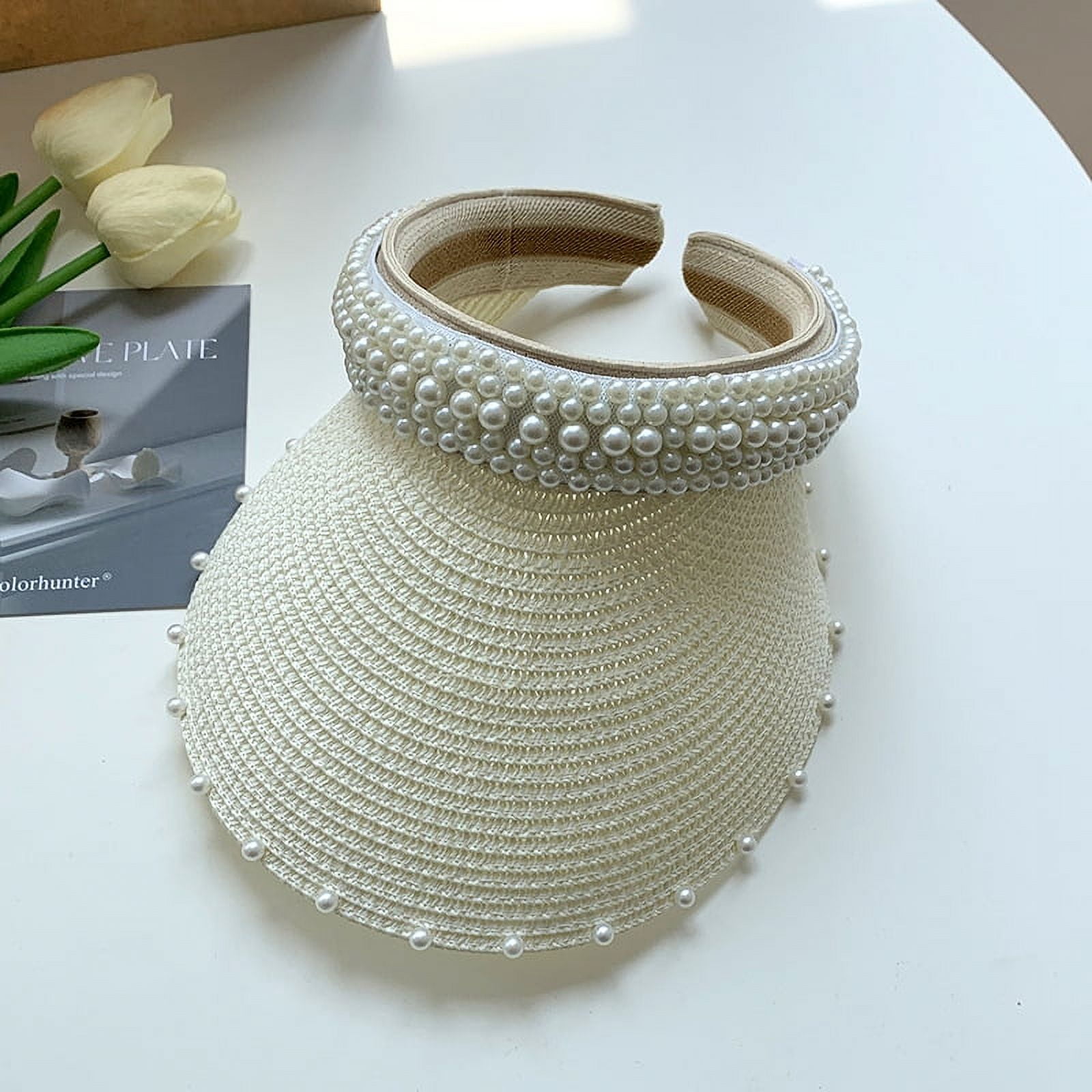 GPHOMRYYY Instagram Popular Pearl Empty Top Hat For Women In Summer Sun ...