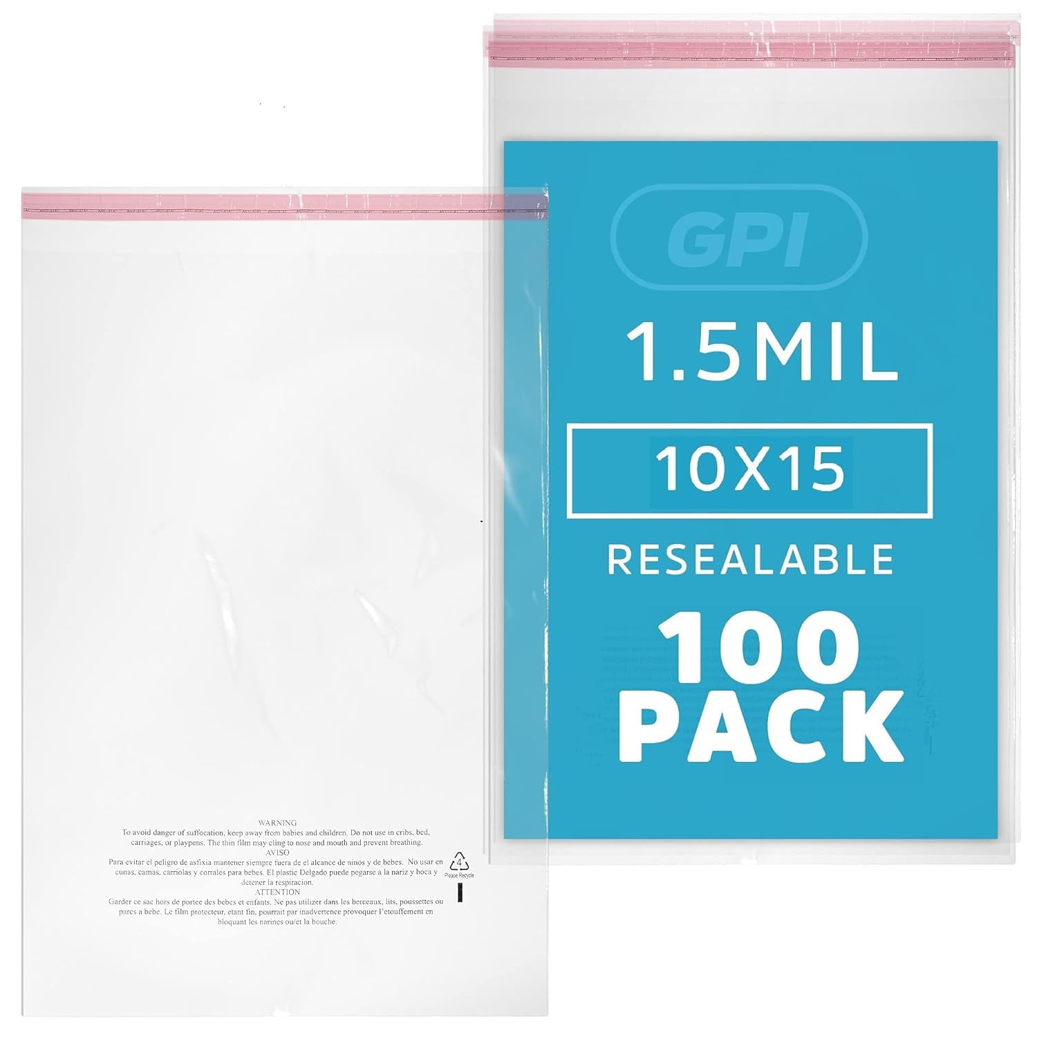 GPI 10” x 15” Clear Plastic Bags Self-Seal Polybags with Adhesive Strip ...