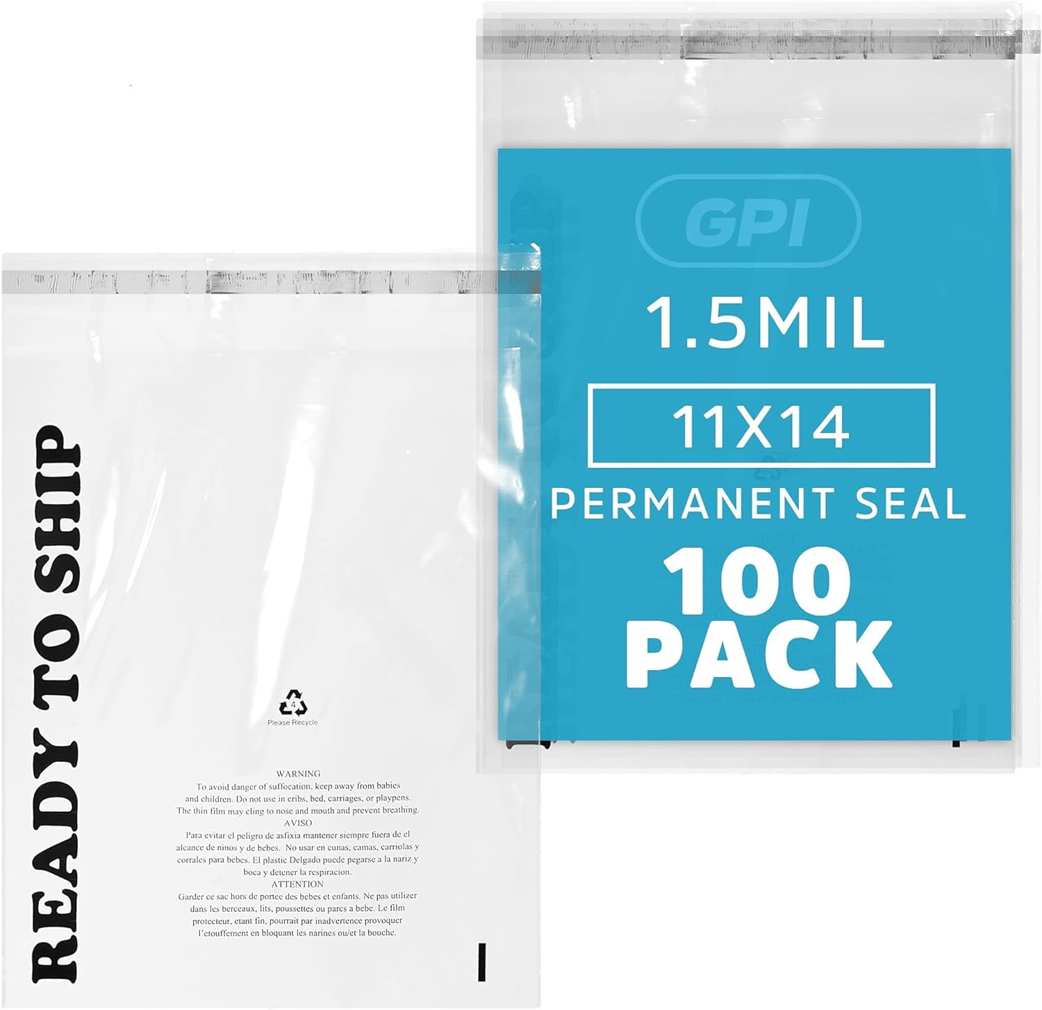GPI 11” x 14” Self-Sealing Bags Permanent Seal Polybags with ...