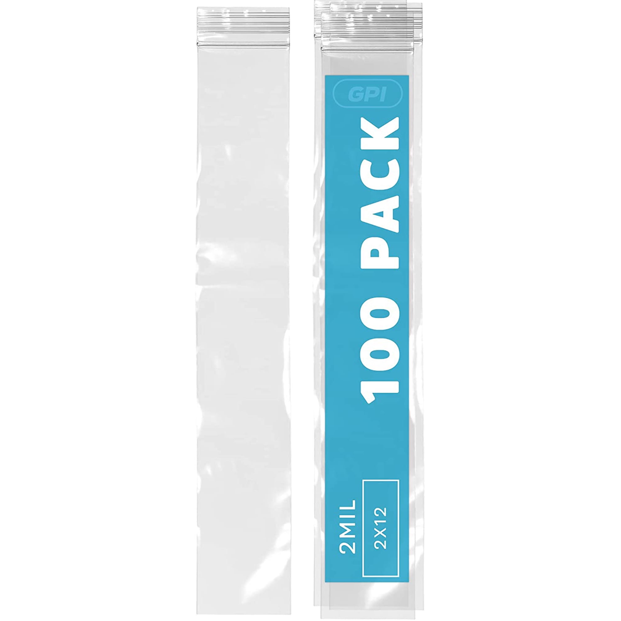 GPI 2” x 12” Reclosable Ziplock Bag 2 Mil Clear Zipper Bags, 100-Pack ...