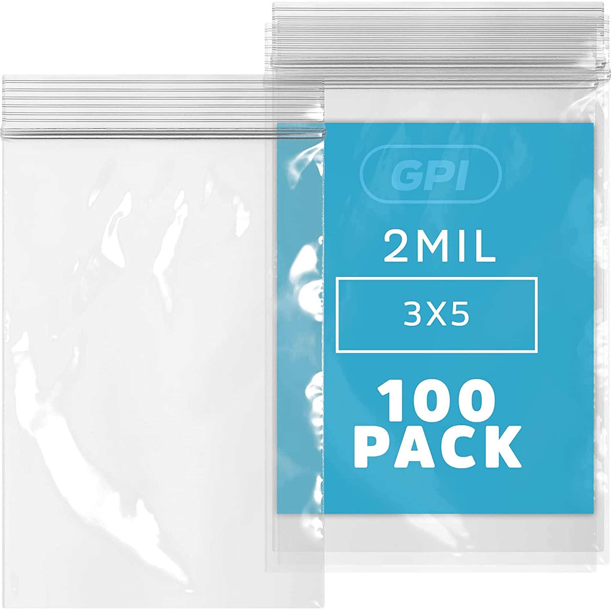 GPI 3” x 5” Reclosable Ziplock Bag 2 Mil Clear Zipper Bags, 100-Pack ...