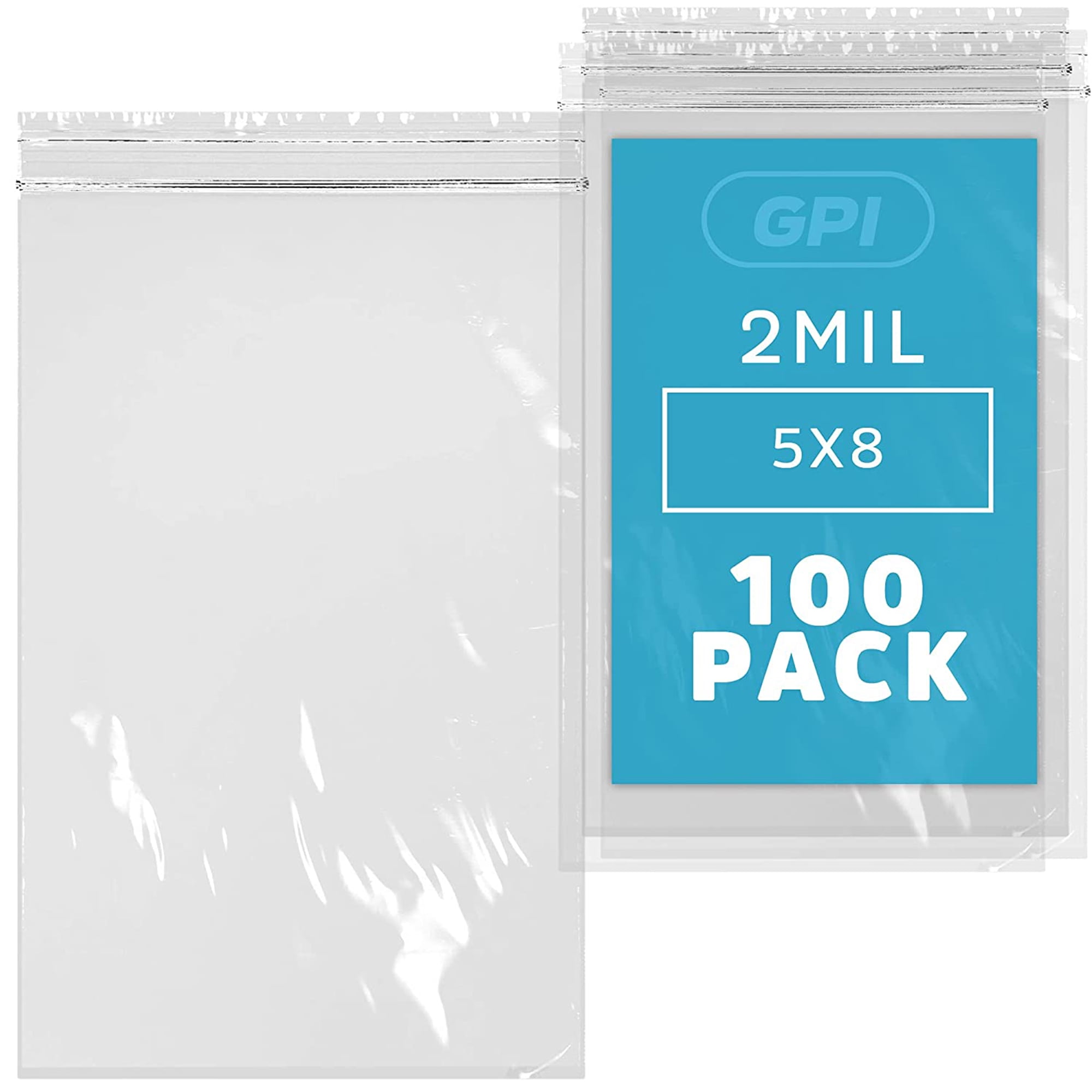 GPI 5” x 8” Reclosable Ziplock Bag 2 Mil Clear Zipper Bags, 100-Pack ...