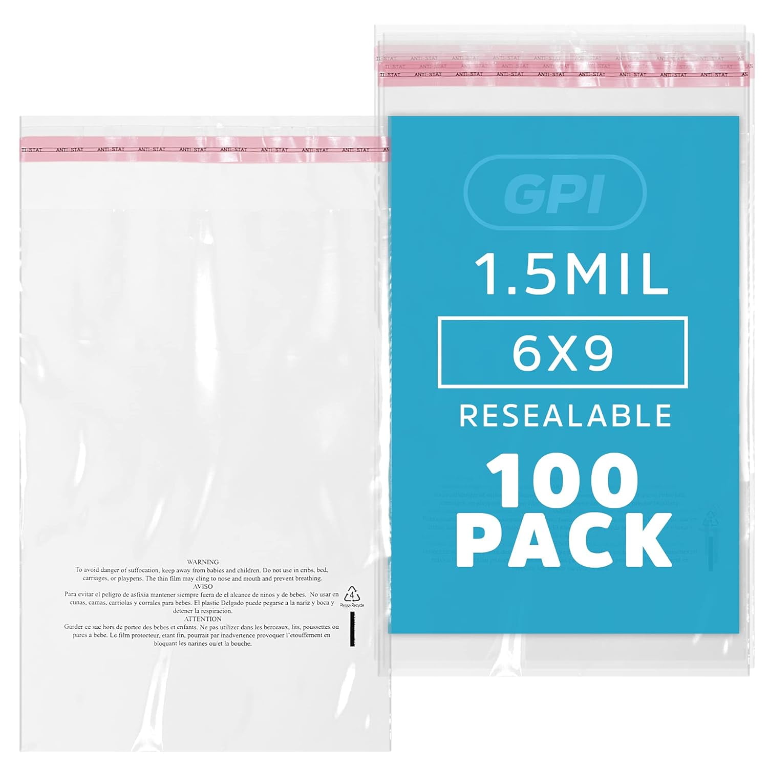 GPI 6” x 9” Clear Plastic Bags Self-Seal Polybags with Adhesive Strip & Suffocation Warning ...