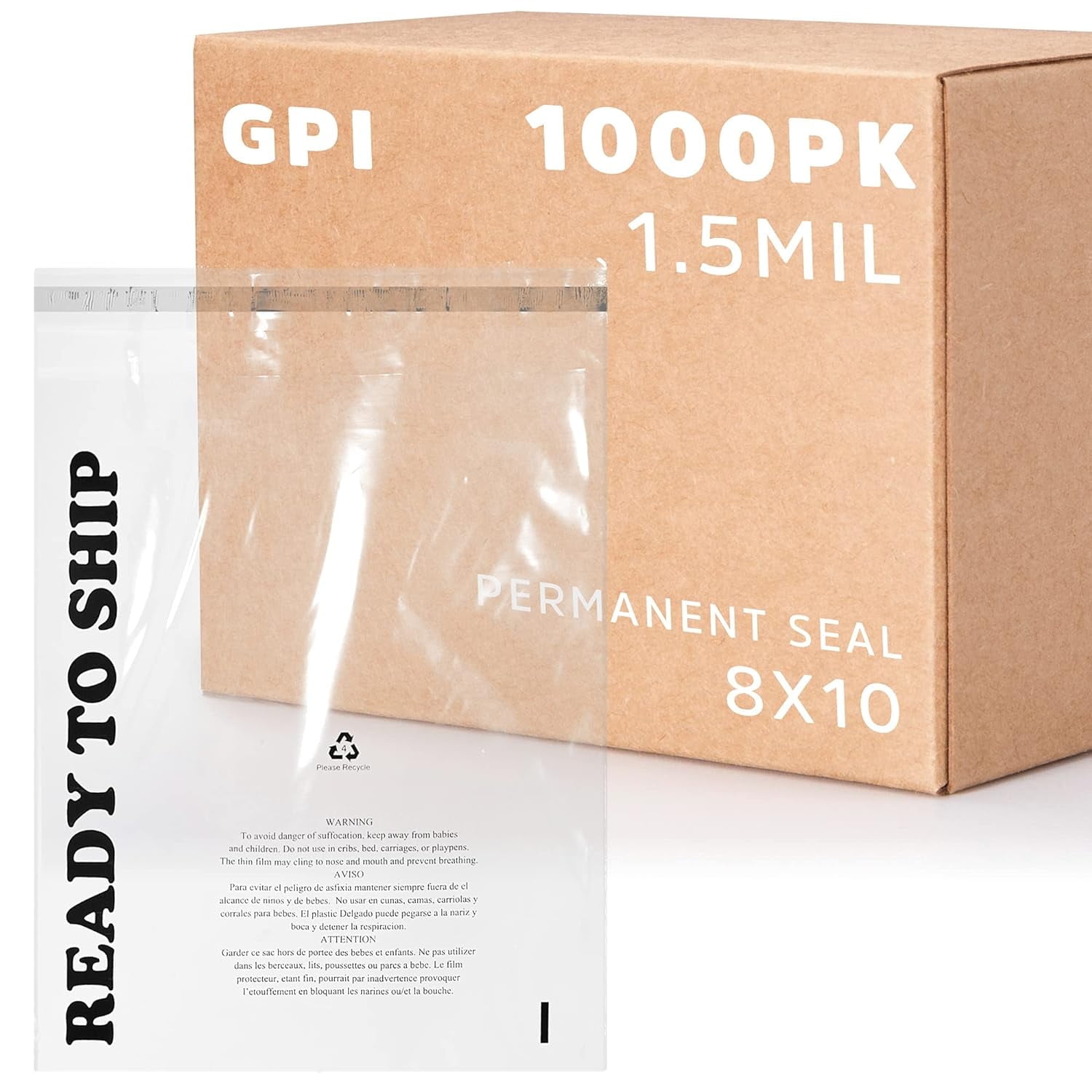 GPI 8” x 10” Self-Sealing Bags Permanent Seal Polybags with Suffocation ...