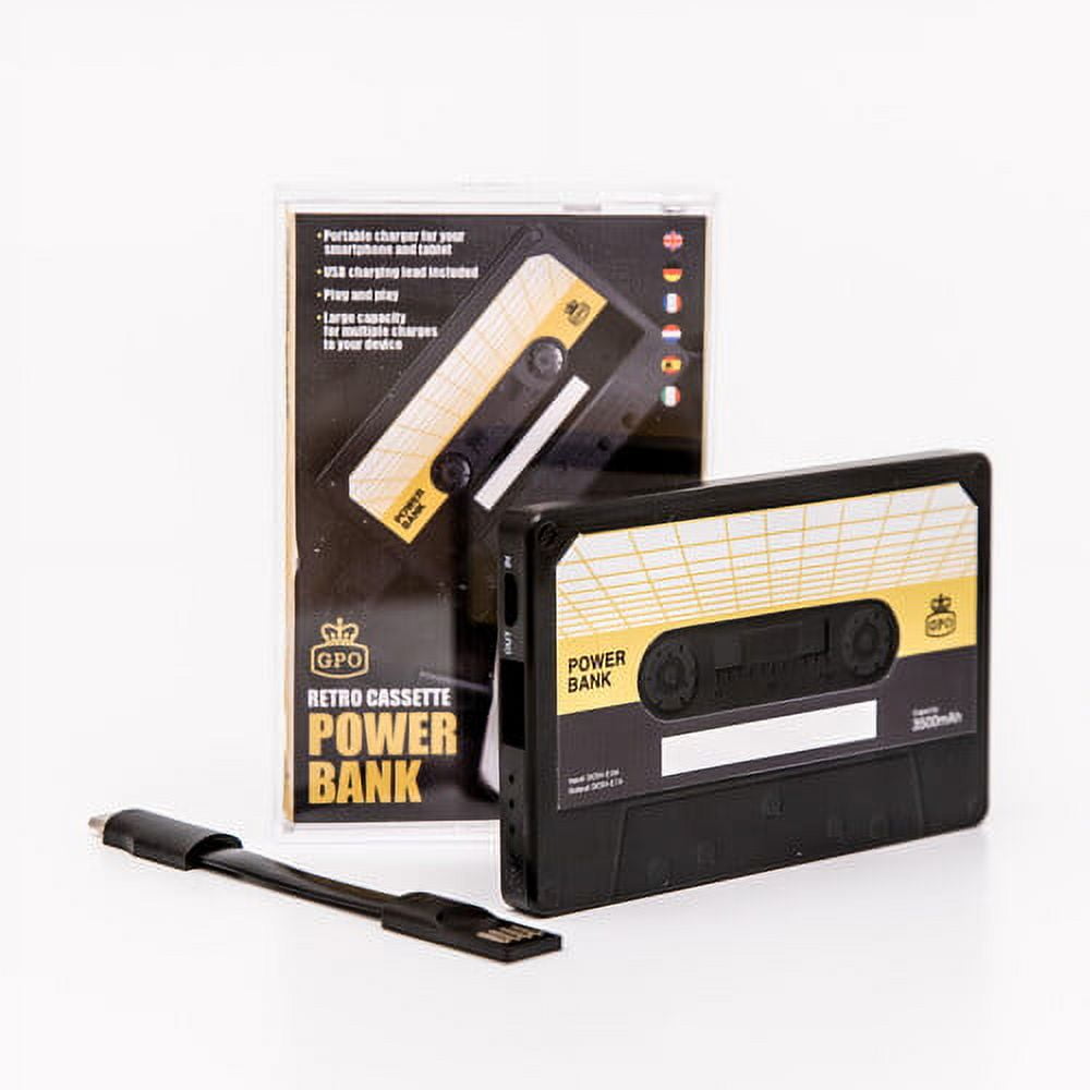 GPO Cassette Power Bank, Retro USB Charger, 3500mAh Black - Walmart.com