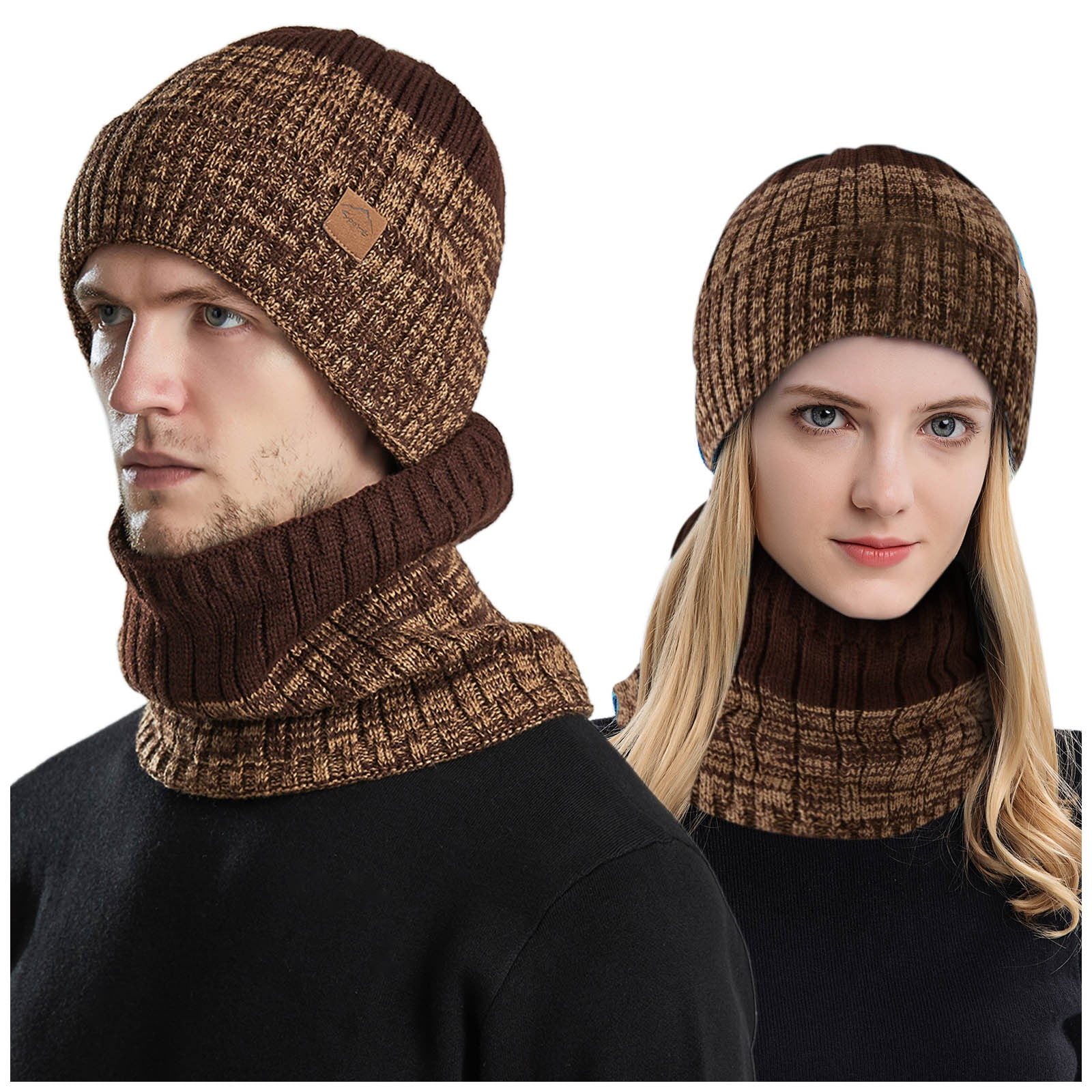GPOECD Knitted Winter Hat with Scarf for Men and Women Adult Windproof ...