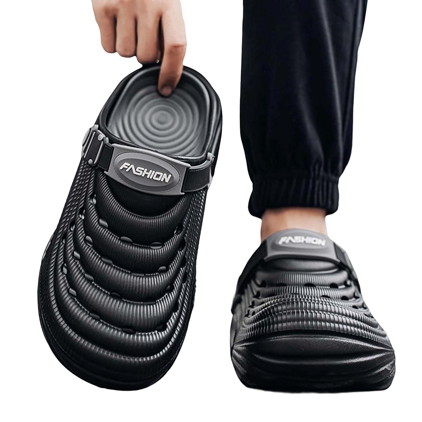 GPOECD Men's Outdoor Clog Sandals with Ventilation Holes Mens Slippers ...
