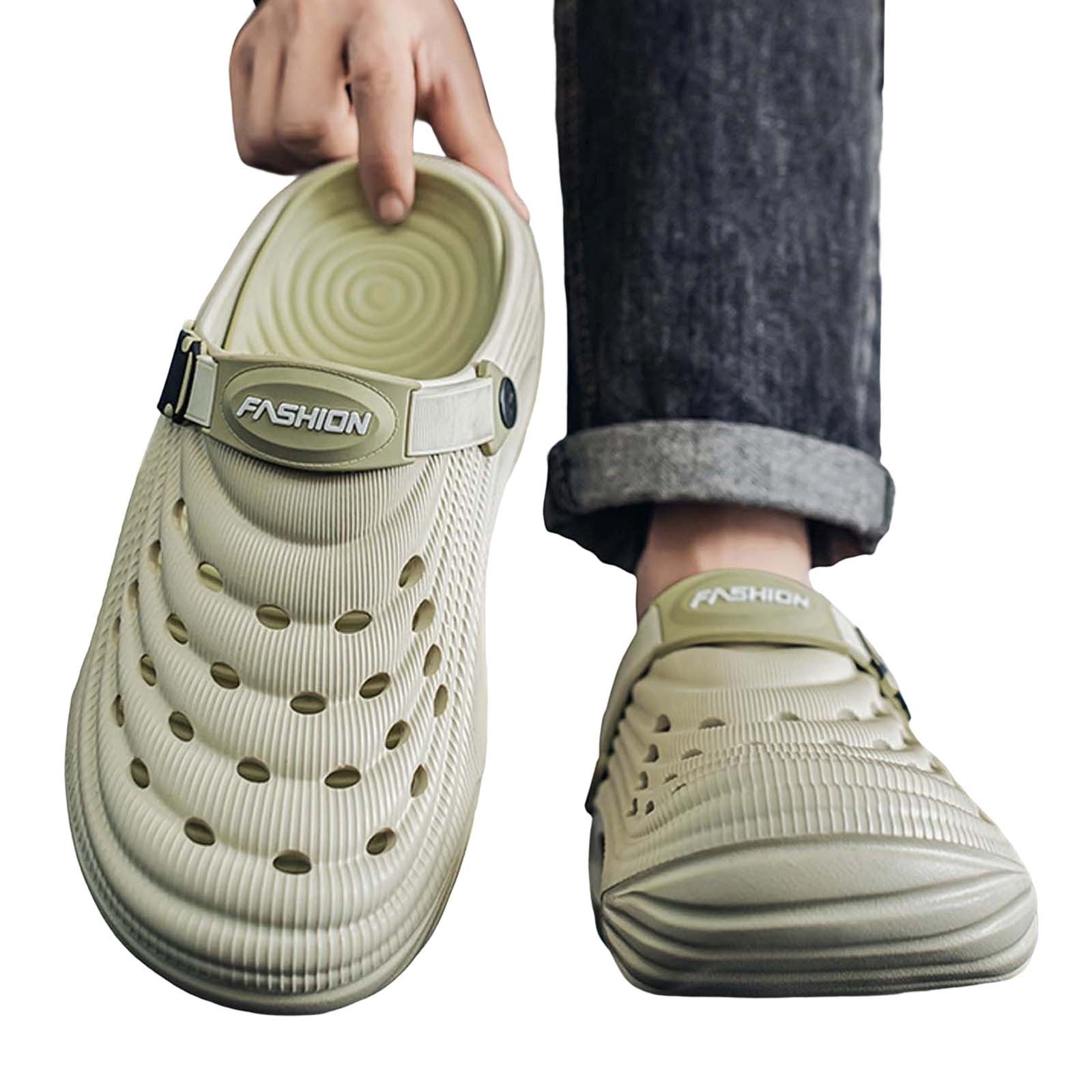 GPOECD Men's Outdoor Clog Sandals with Ventilation Holes Mens Slippers ...