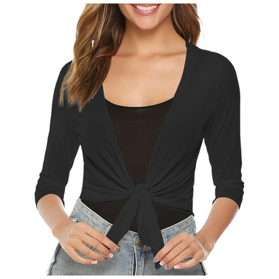 GPOECD Womens Solid Color Fashion Short Sleeve Tie Front Summer Cover ...