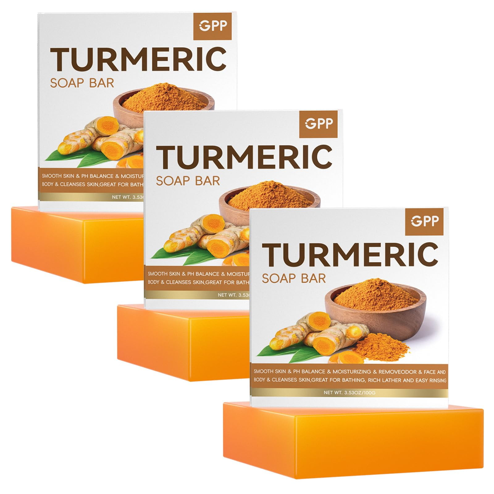 GPP Turmeric Soap Bar XEF1 for Body & Face, 3pcs Natural Turmeric ...
