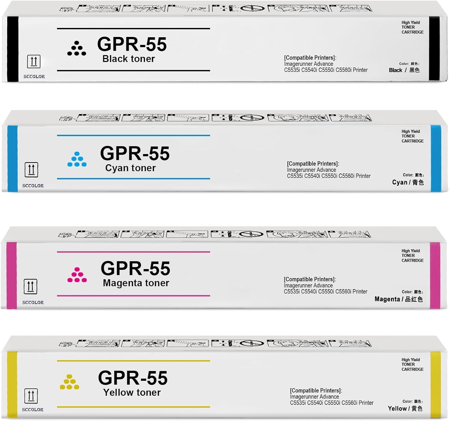 GPR-55 GPR55 High Yield Toner Cartridge Black Cyan Magenta Yellow ...