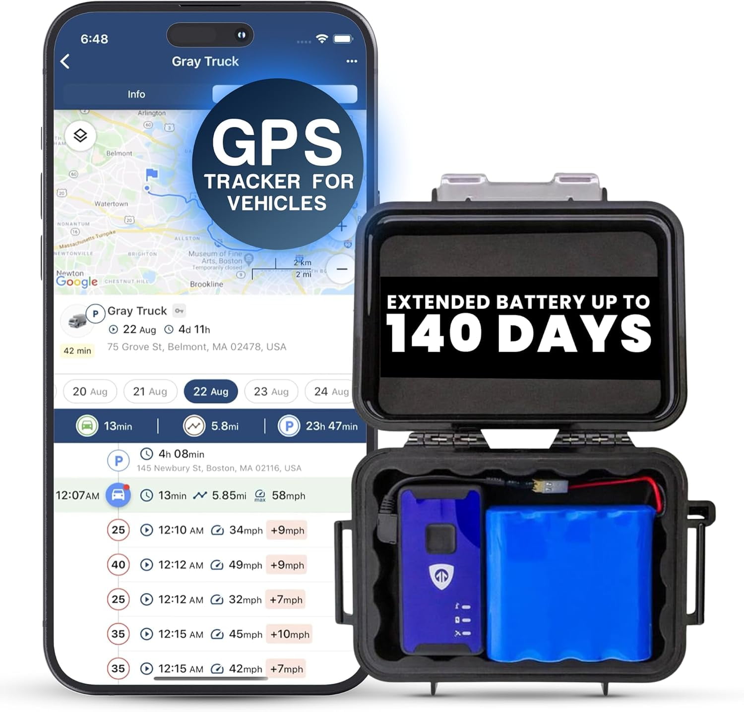 GPS Car Tracker - Hidden Tracker for Vehicles - Long Lasting Battery ...