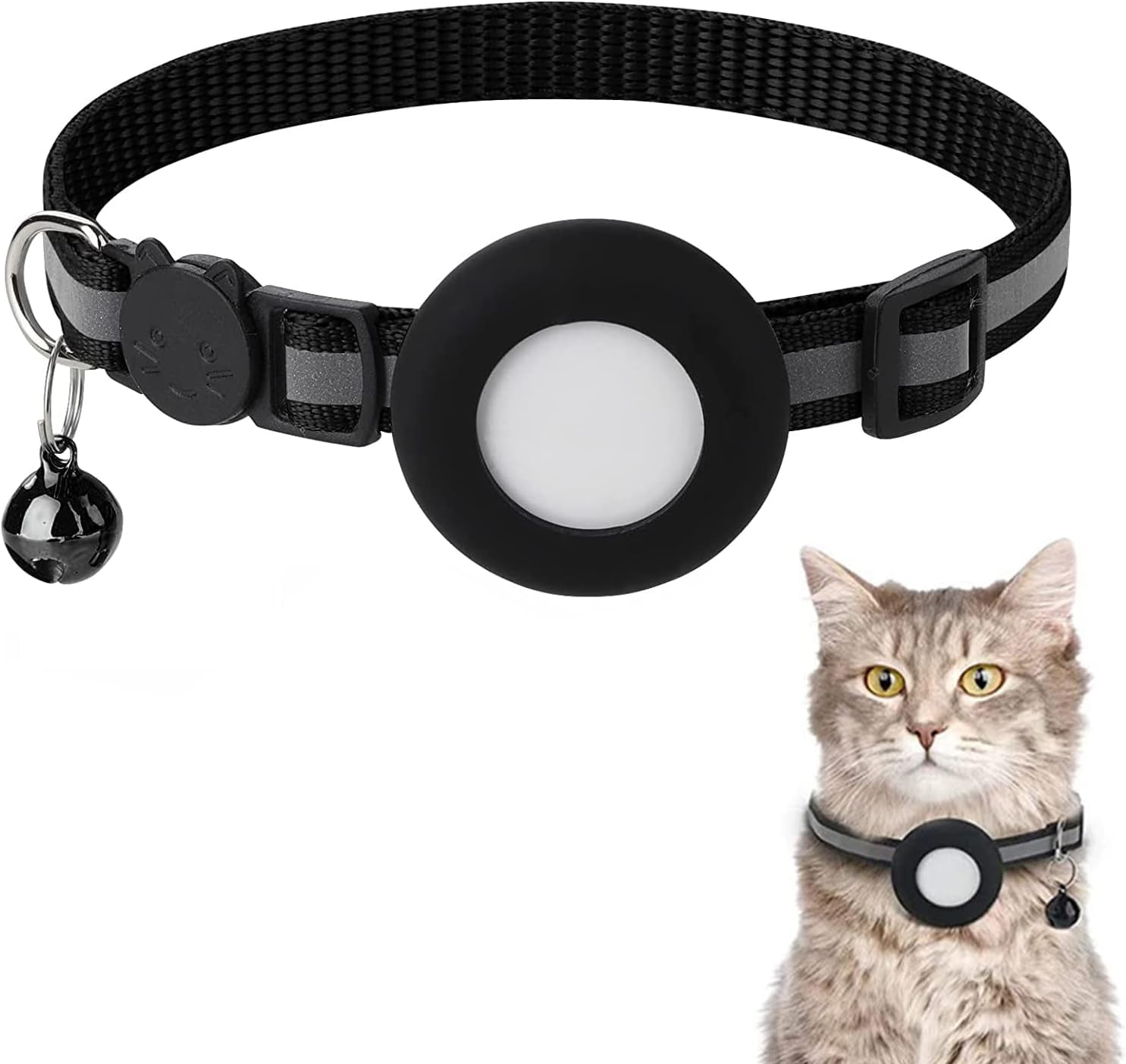 GPS Cat Collar with Holder - Reflective, Adjustable Collar with Bell - Lightweight Tracker for ...