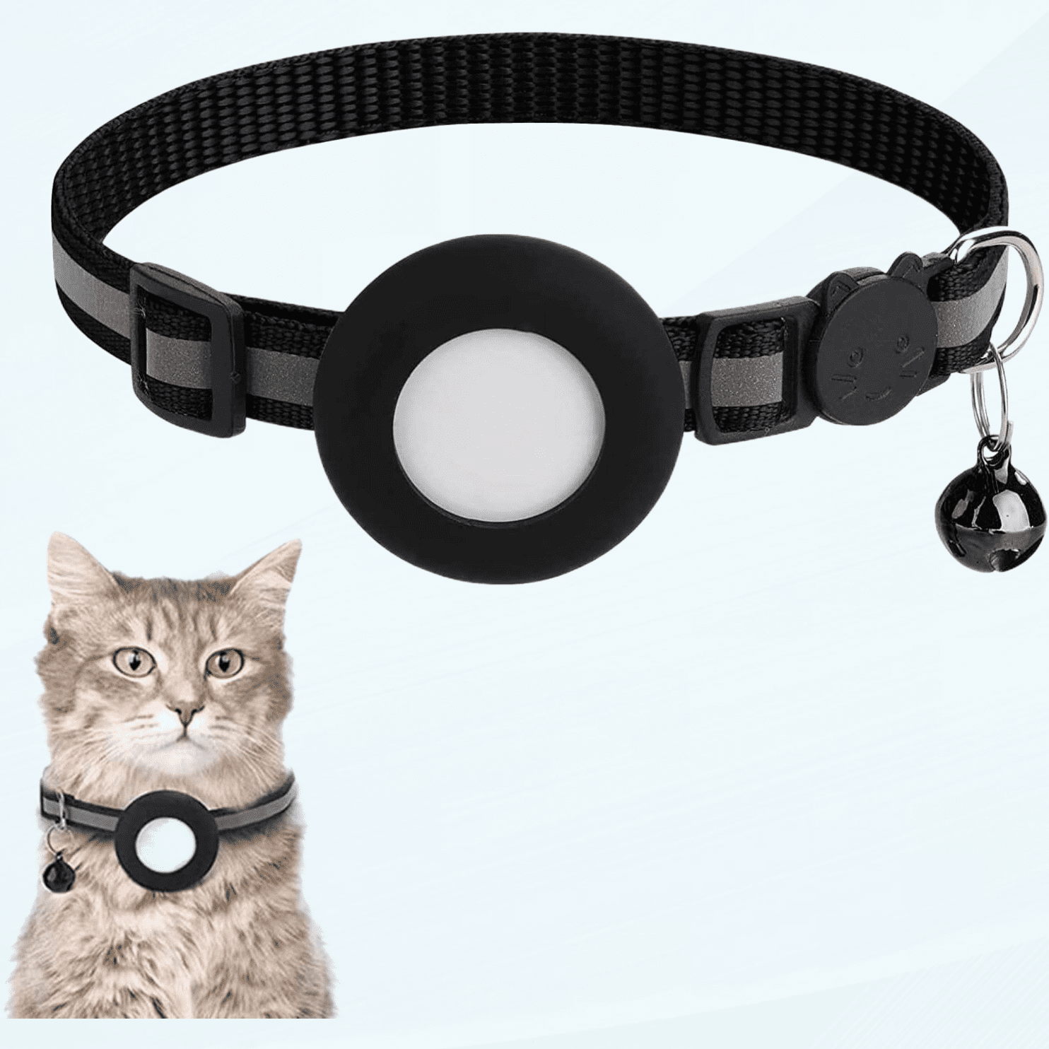 GPS Cat Collar with Holder - Reflective, Adjustable Collar with Bell - Lightweight Tracker for ...