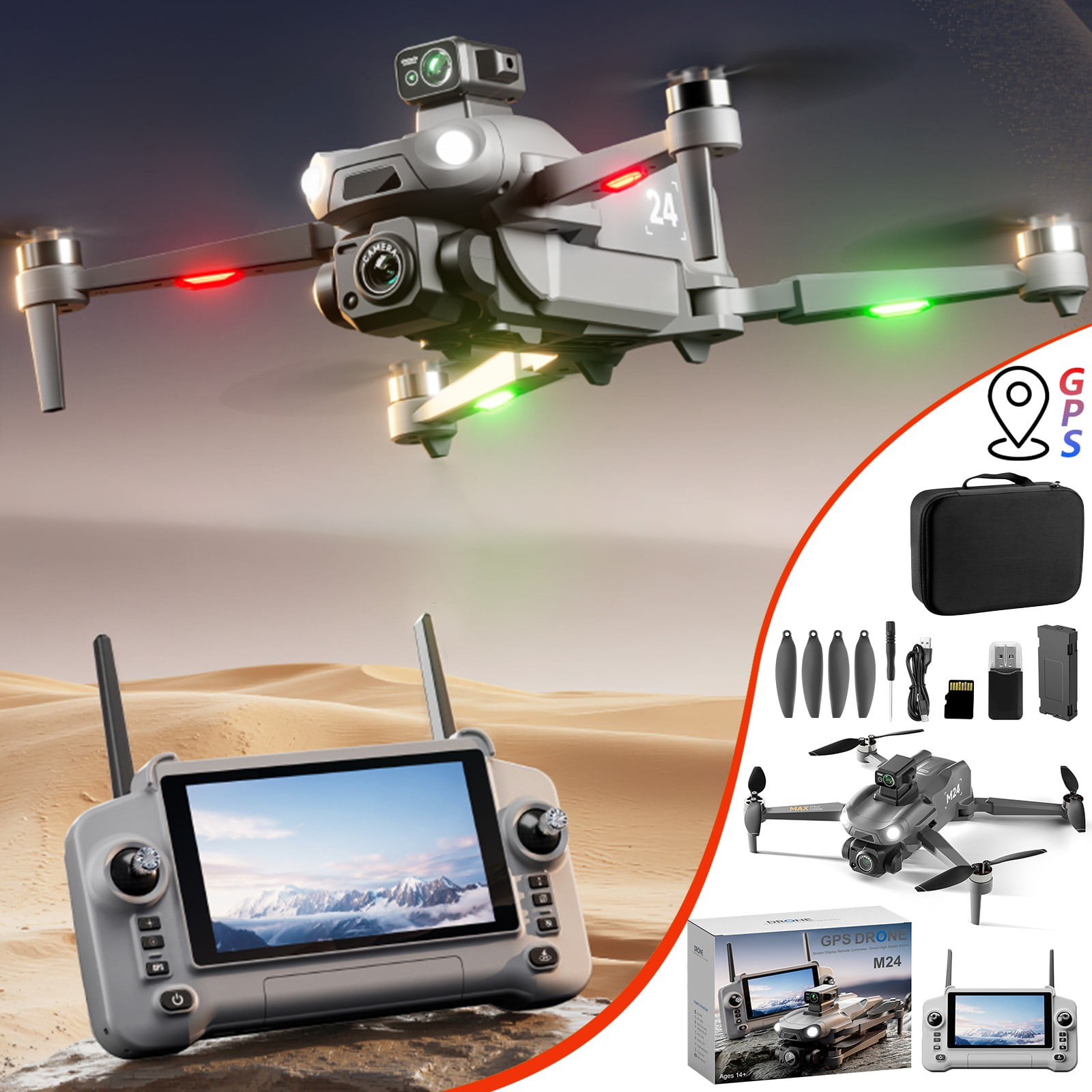 GPS Drone with 4.5" Screen Remote, 5G Brushless RC Quadcopter, 4K ESC ...